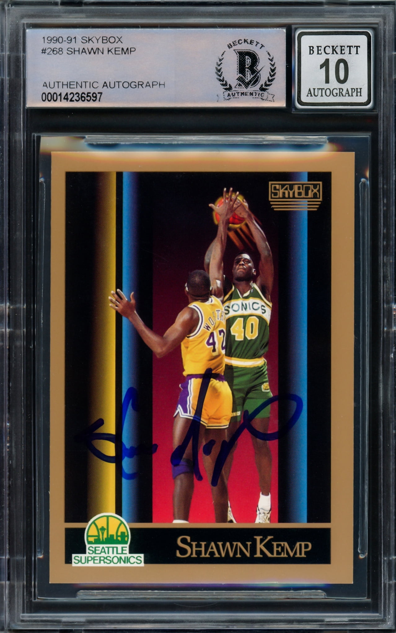 Shawn Kemp Autographed 1990 Skybox Rookie Card #268 Seattle Super ...