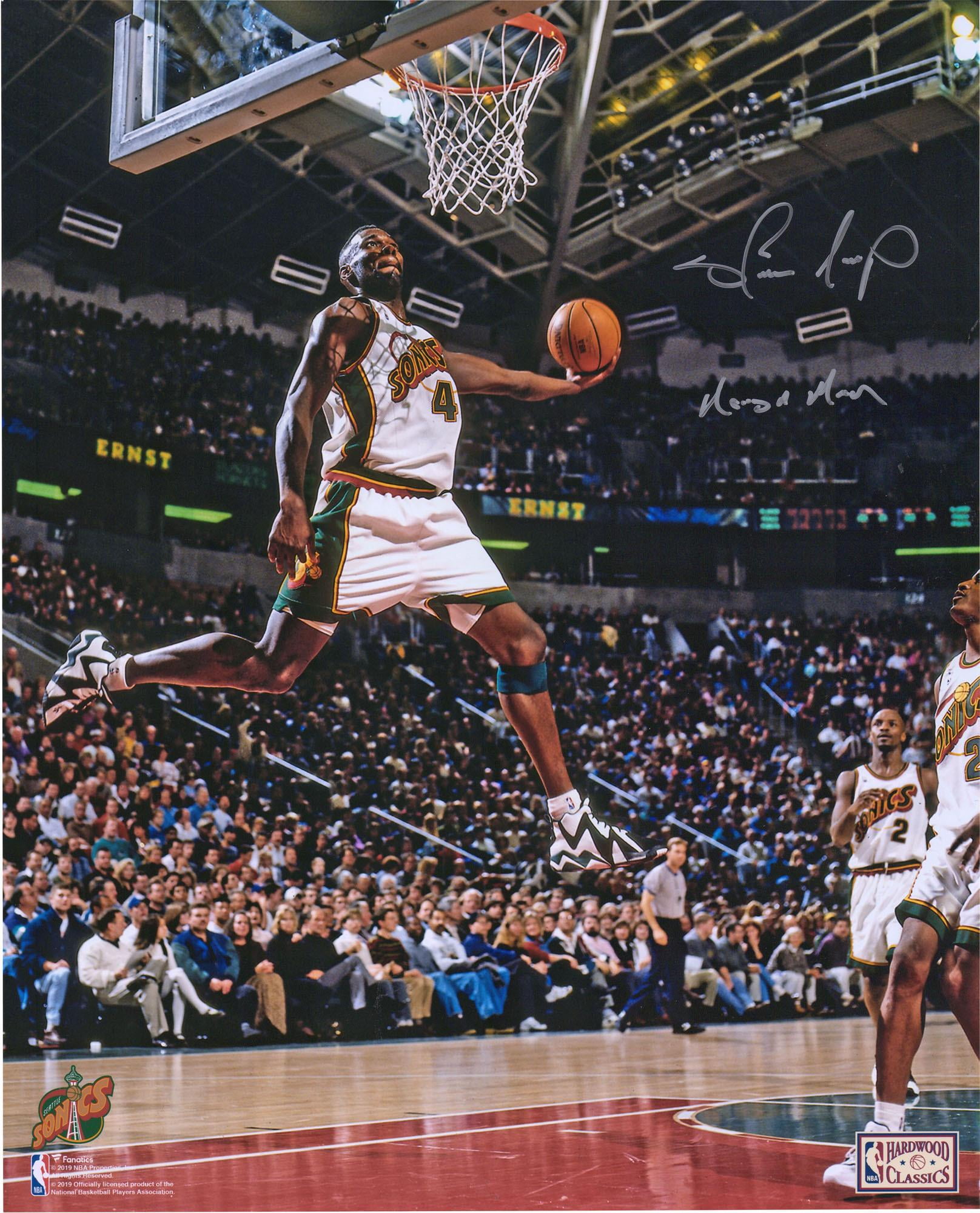 Shawn Kemp Seattle Supersonics Autographed 16" x 20" Windmill Dunk ...