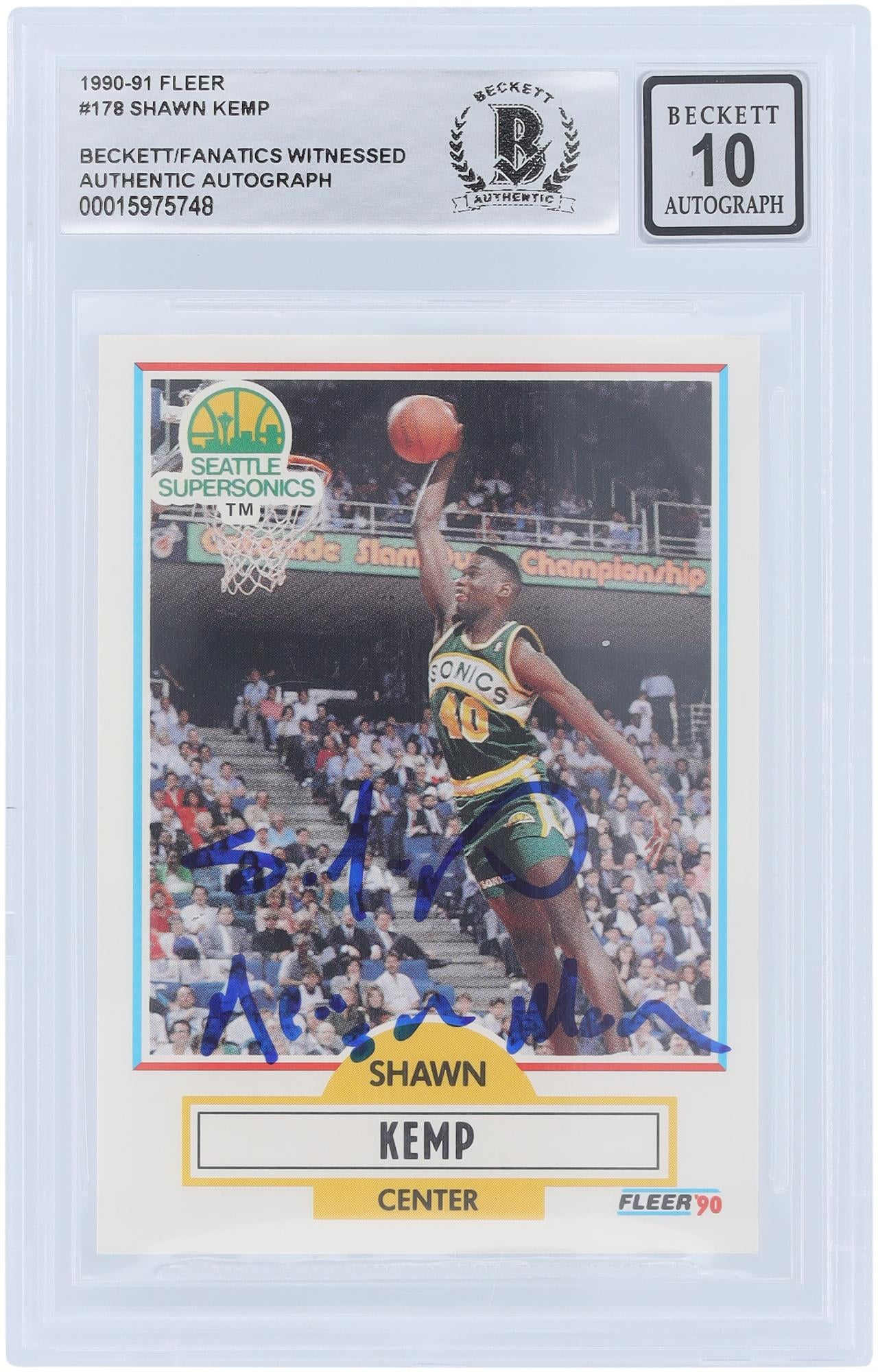 Shawn Kemp Seattle Supersonics Autographed 1990-91 Fleer Series 1 #178 ...