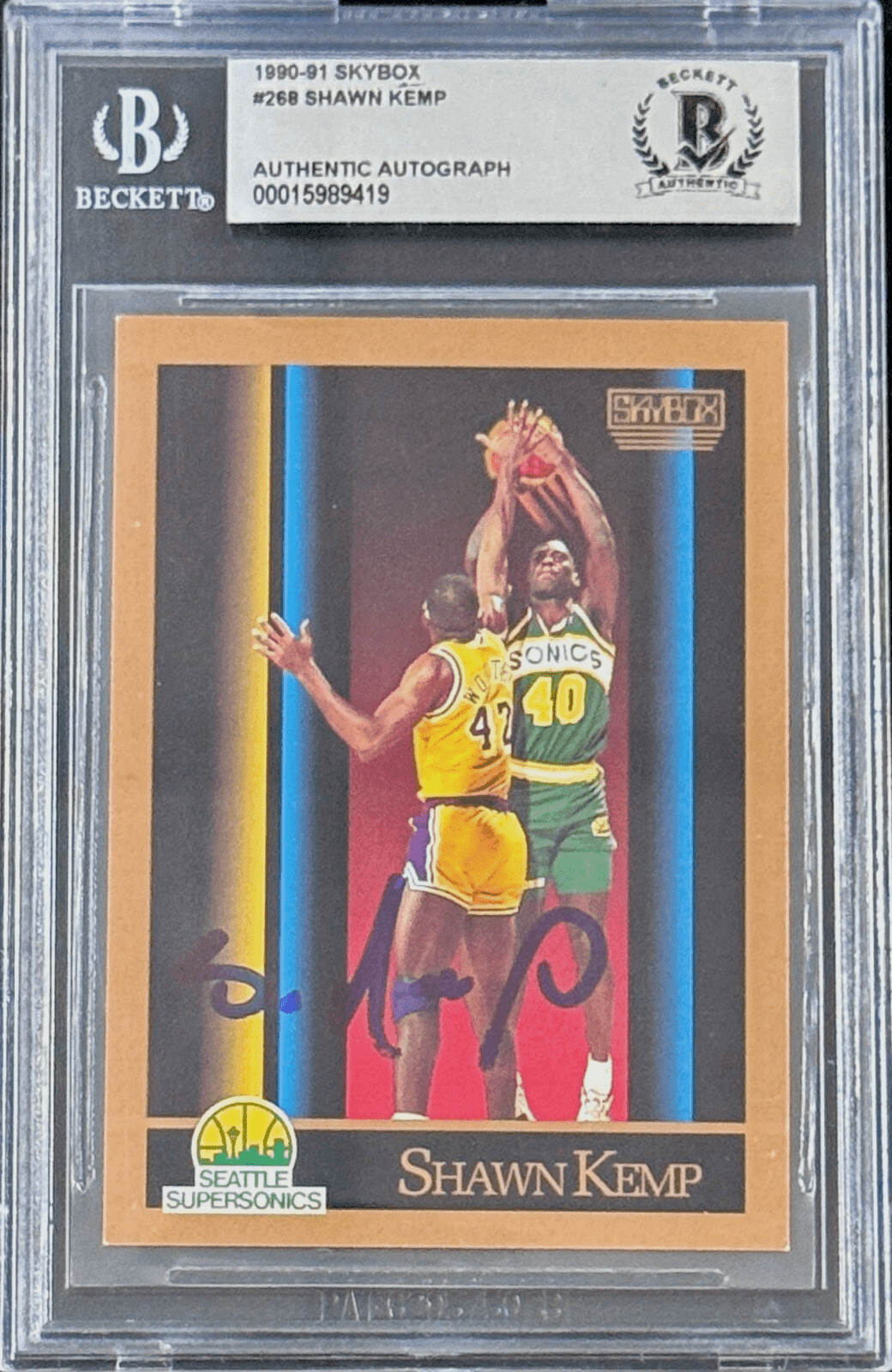 Shawn Kemp Signed 1990-91 Skybox Rookie Card #268 Beckett 15989419 ...