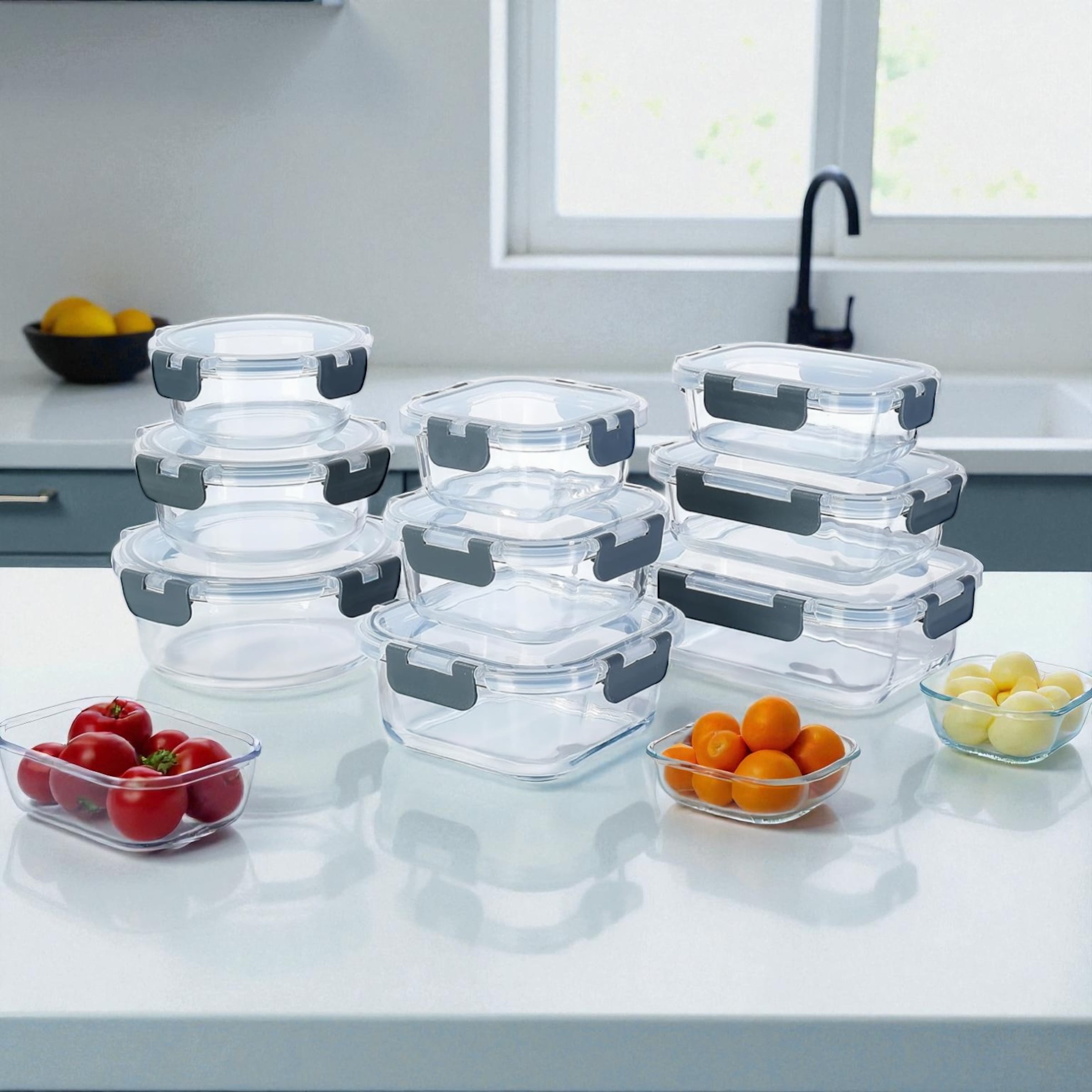 Shaws Cookware 18 Piece Glass Food Storage Containers with Lids, Easy ...