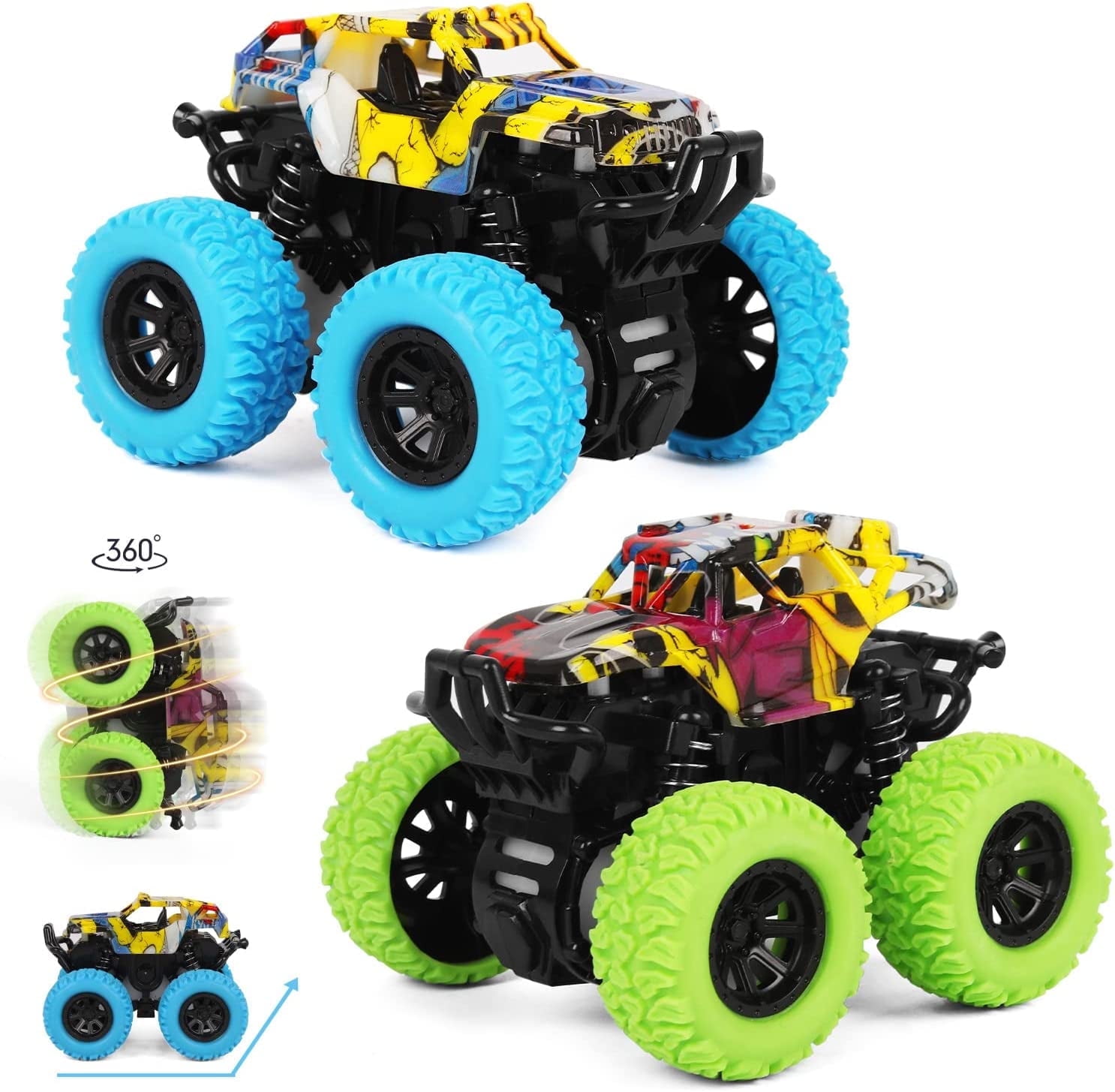 Shayson 2Pack Monster Truck Toys for Boys 2-5, Friction Powered Stunt ...