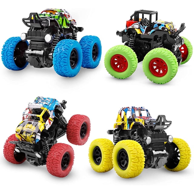 Shayson Monster Trucks for Boys, 4 Pack Push and Go Friction Powered ...