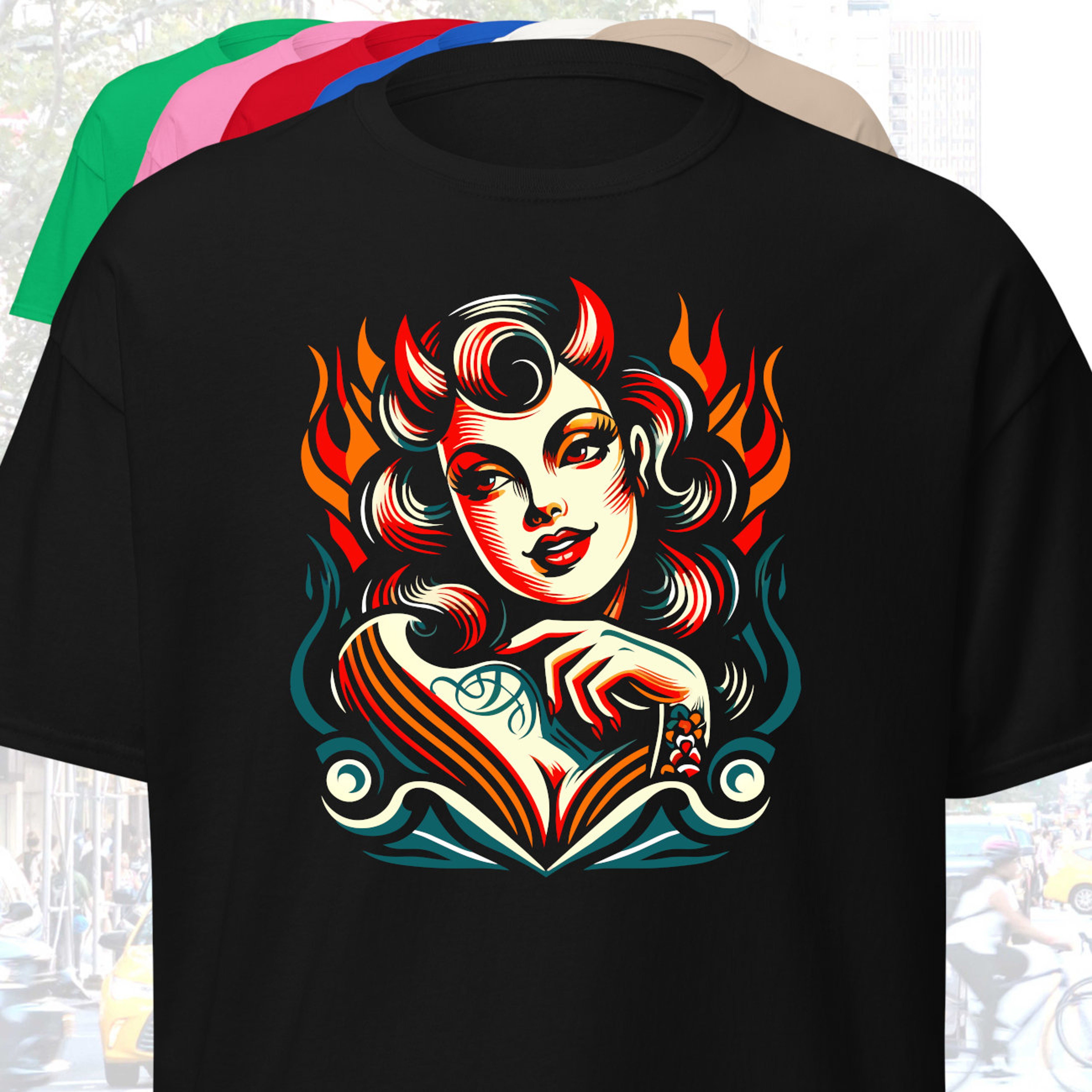 She Devil Pin Up T-Shirt ~Tattoo Design Tee, Streetwear, Edgy TShirt ...
