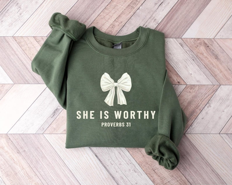 She Is Worthy Proverbs 31 Sweatshirt, Worthy Hoodie, Christian Coquette ...