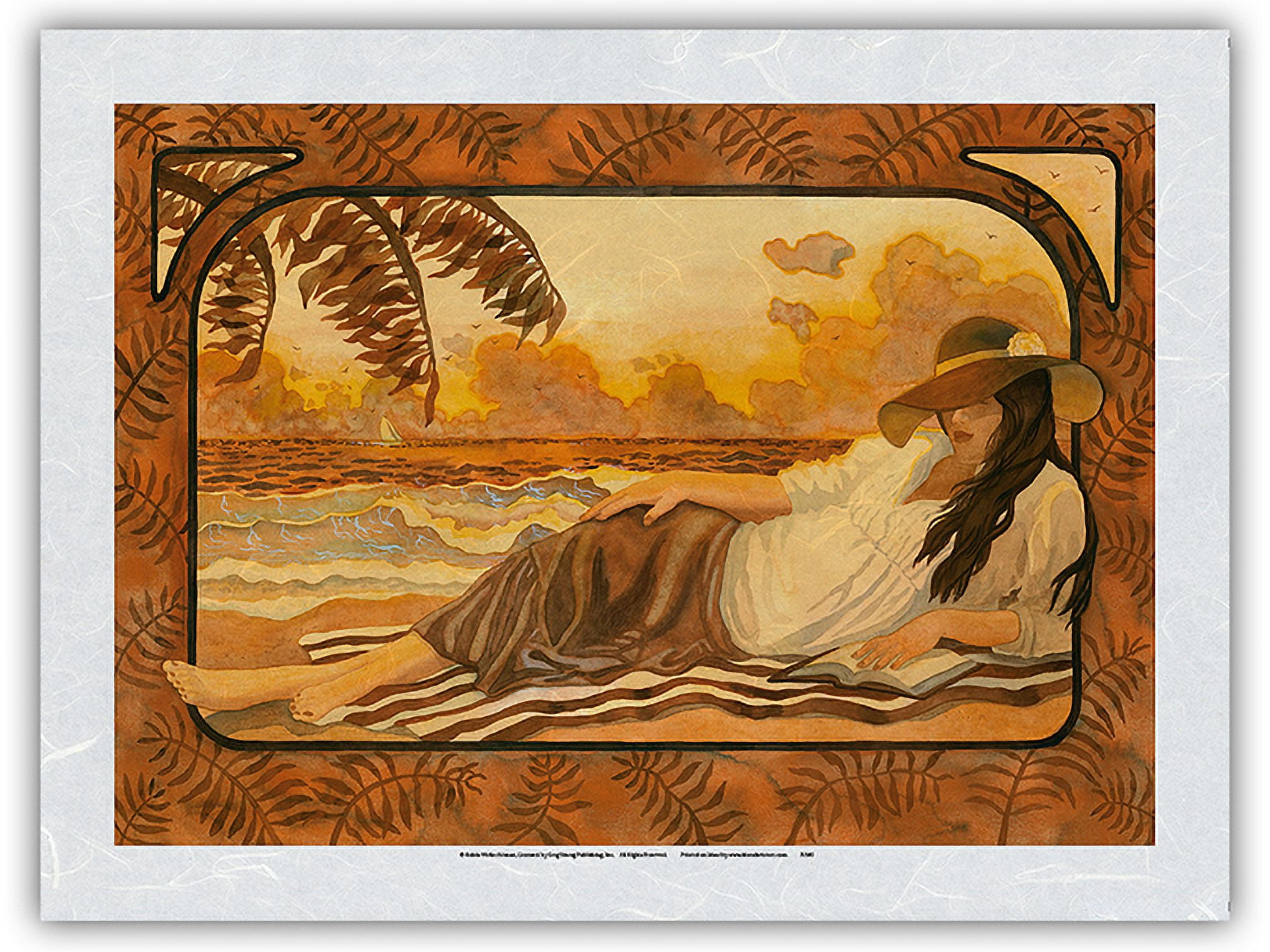 She Lays by the Sea - Woman Reading on Beach - From an Original ...