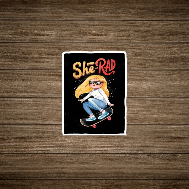 She-Rad Retro Skater Girl Sticker - Rad 80S Cartoon Illustration ...