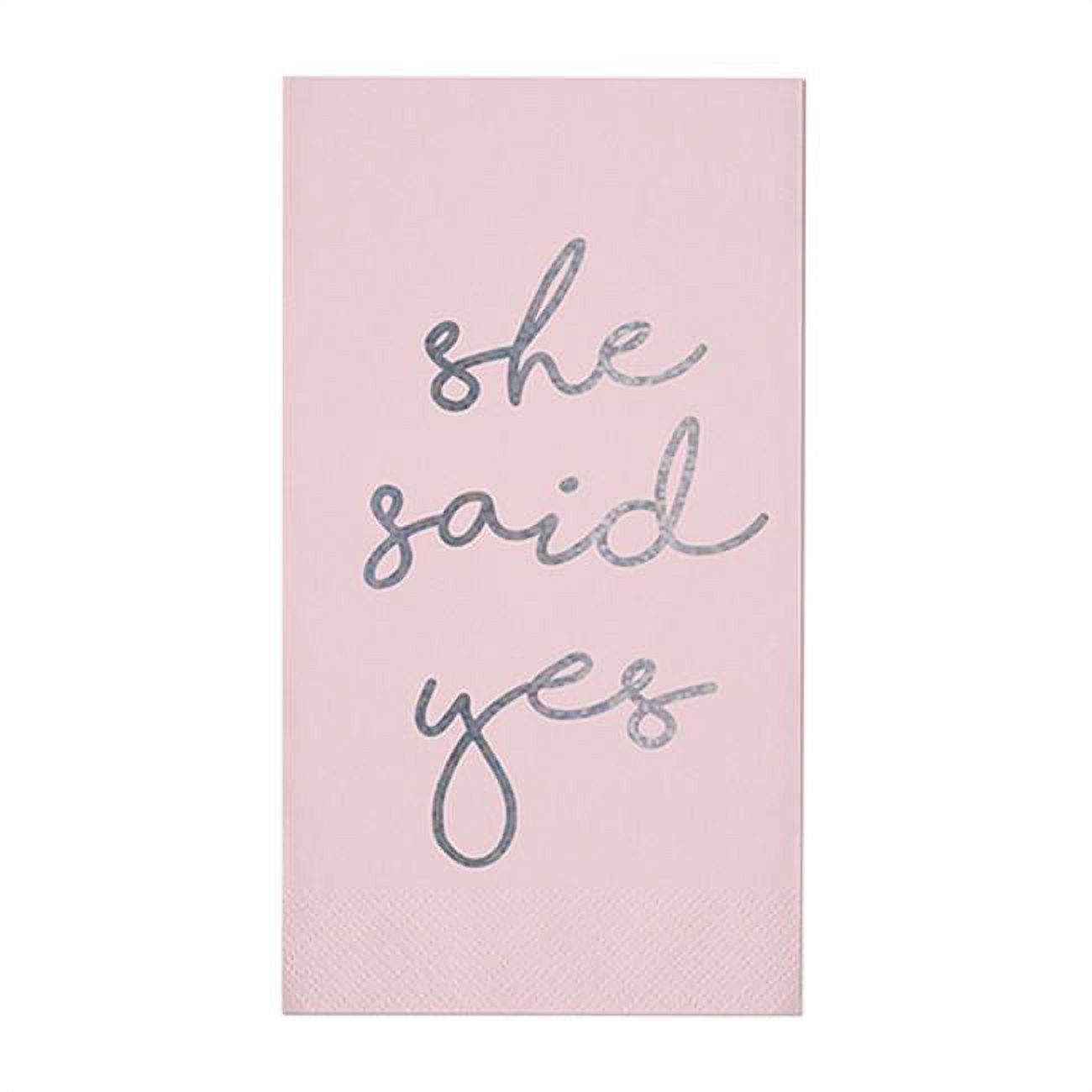 She Said Yes Engagement Soft Pink and Silver 8 x 4 Paper Guest Towel ...