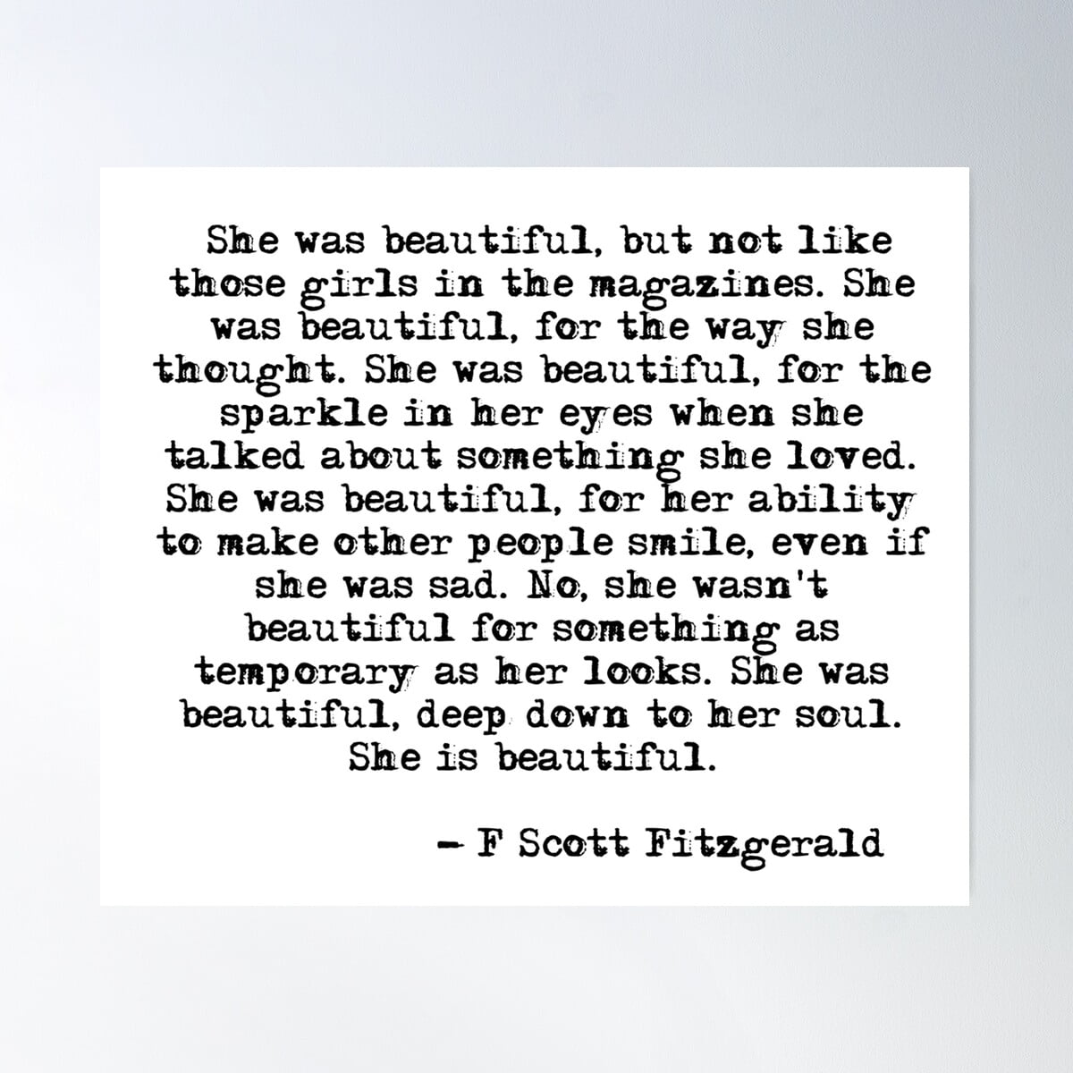 She Was Beautiful - F Scott Fitzgerald Poster Wall Art, Modern Wall ...