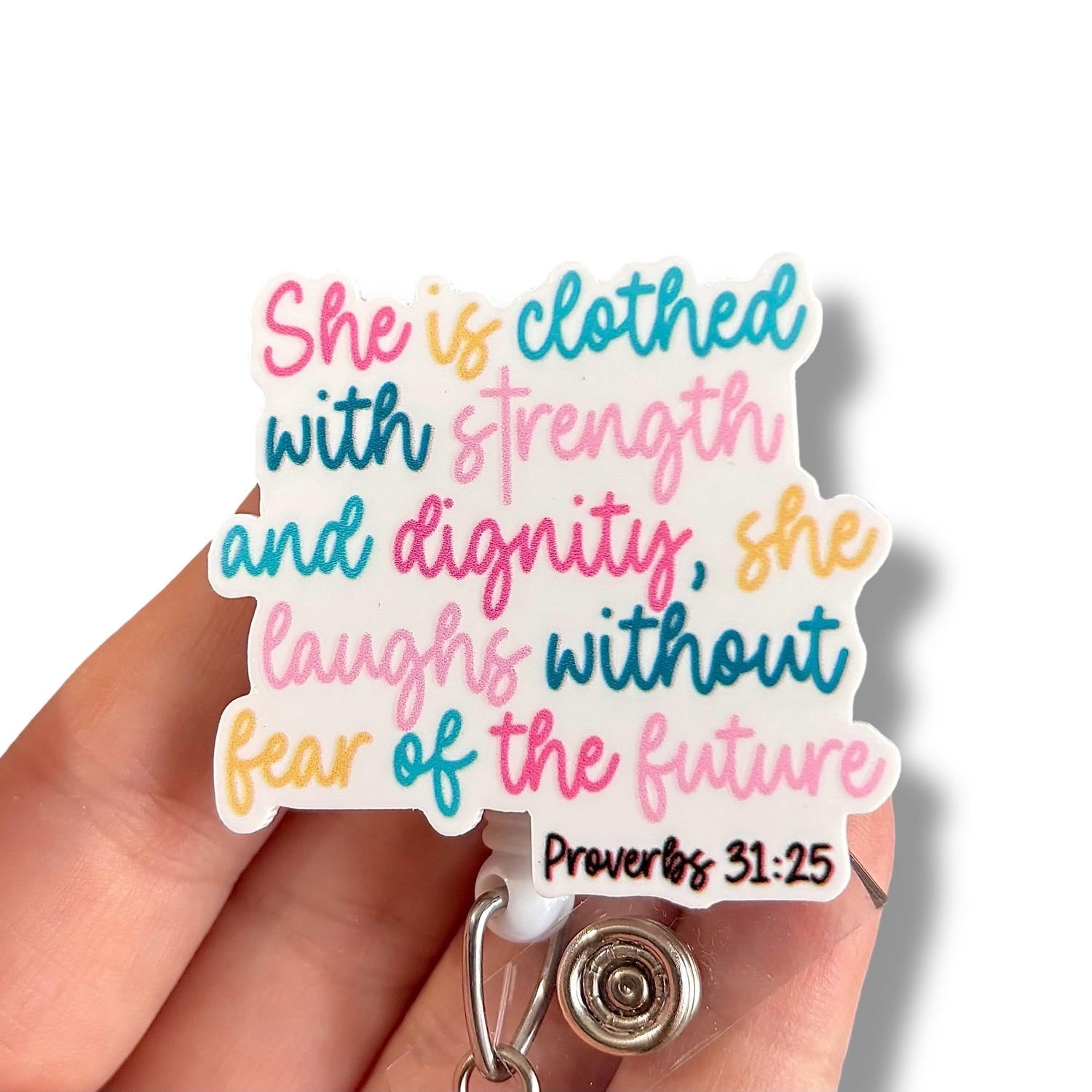 She is clothed with strength badge reel - badge pull - Nurse badge pull ...