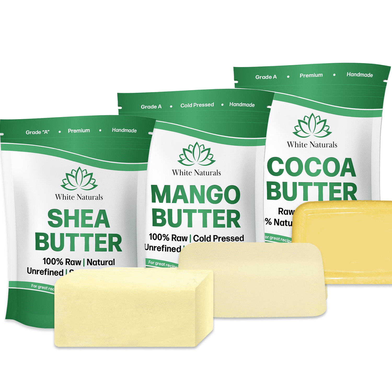 Pure African Shea, Cocoa, Mango Butter Set, 1 lb Each, Organic, Raw ...
