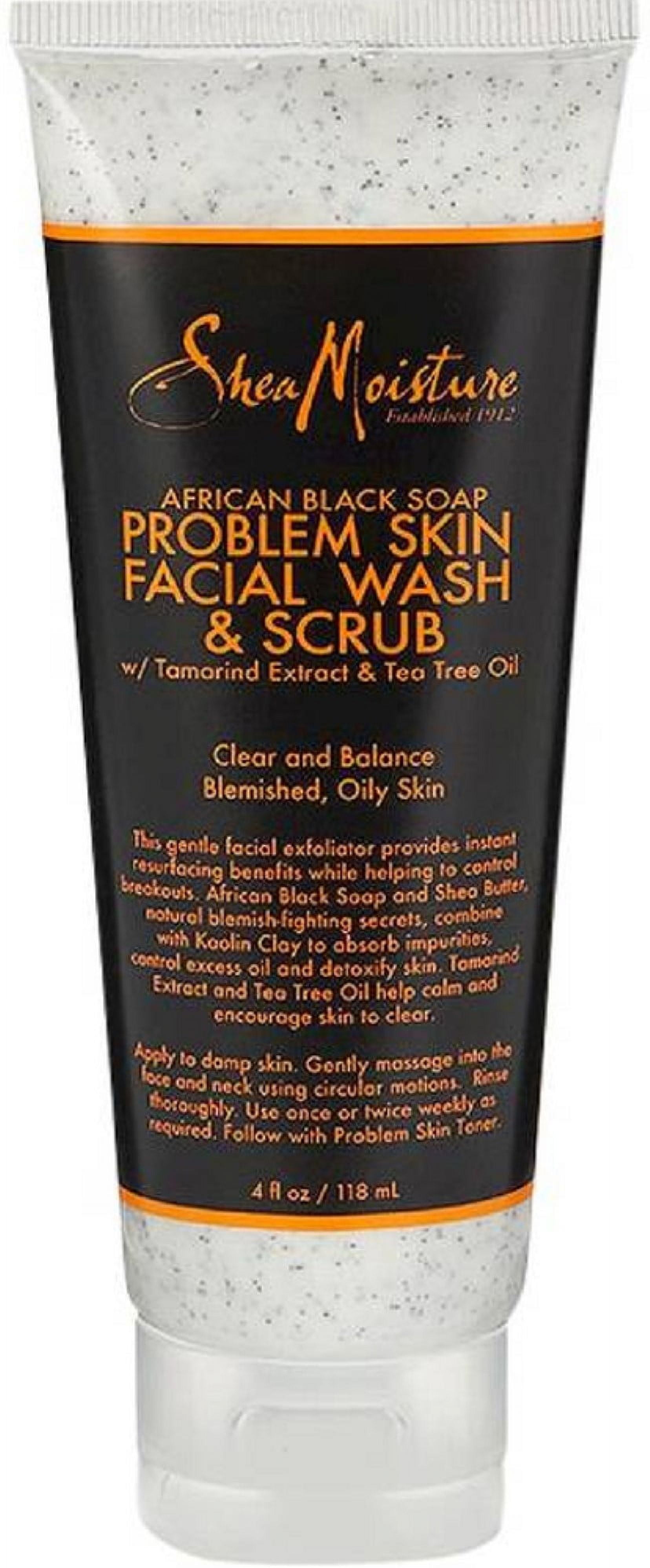Shea Moisture African Black Soap Problem Skin Facial Wash & Scrub 4 oz ...