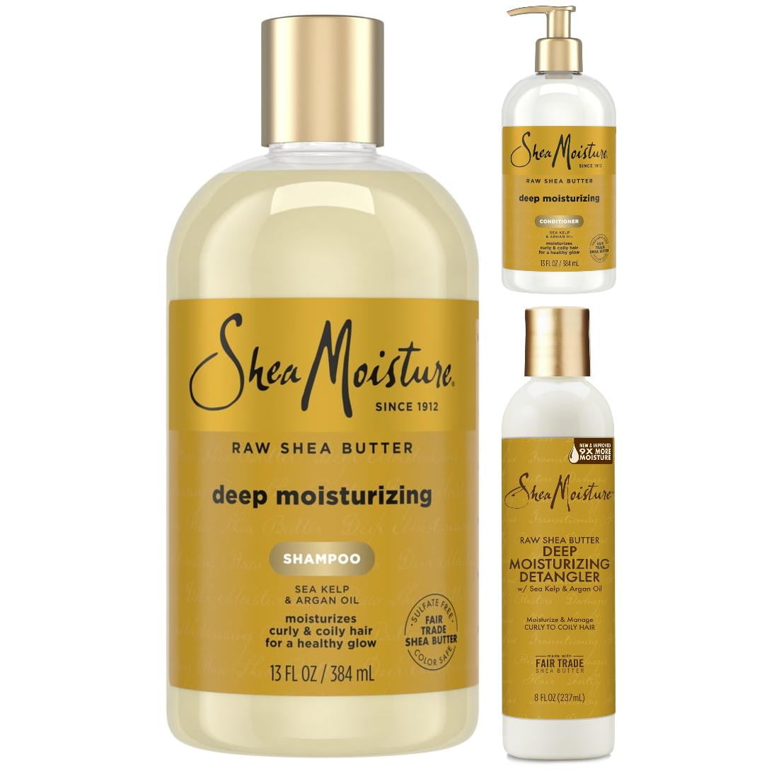 SheaMoisture Shampoo and Conditioner 13 oz ea + Detangler 8 oz Raw Shea ...