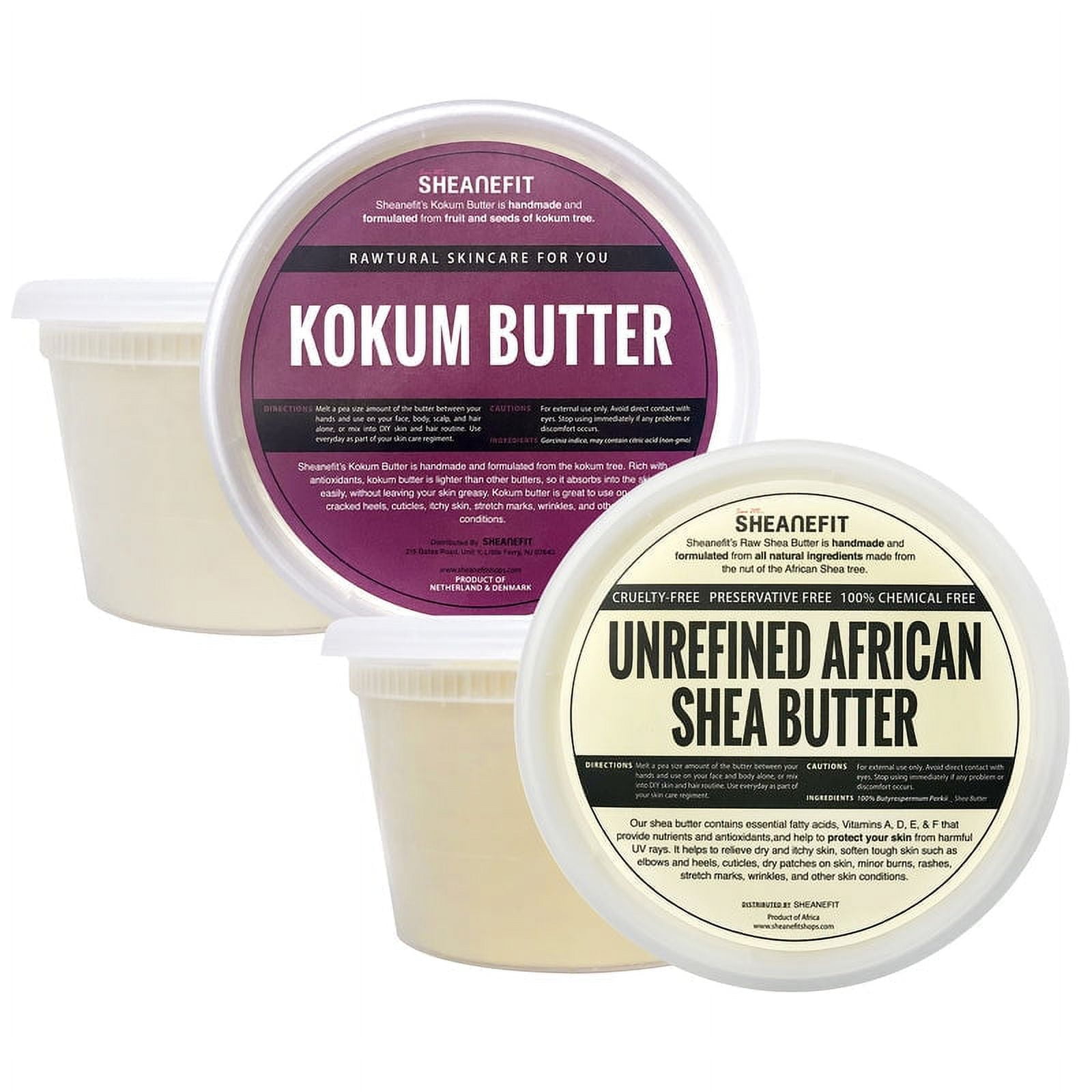 Sheanefit Unrefined Ivory Shea Butter, Raw Kokum Butter Set - 16oz Each ...