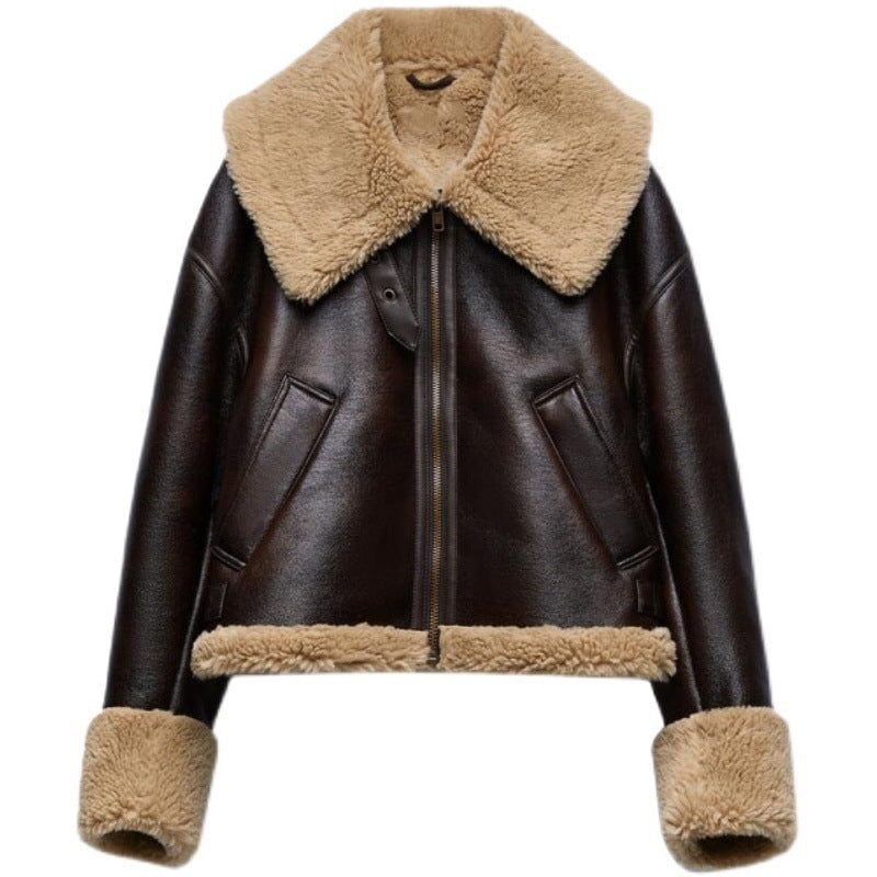 Shearling Trim Collar Cuff and Hem Jacket - Walmart.com