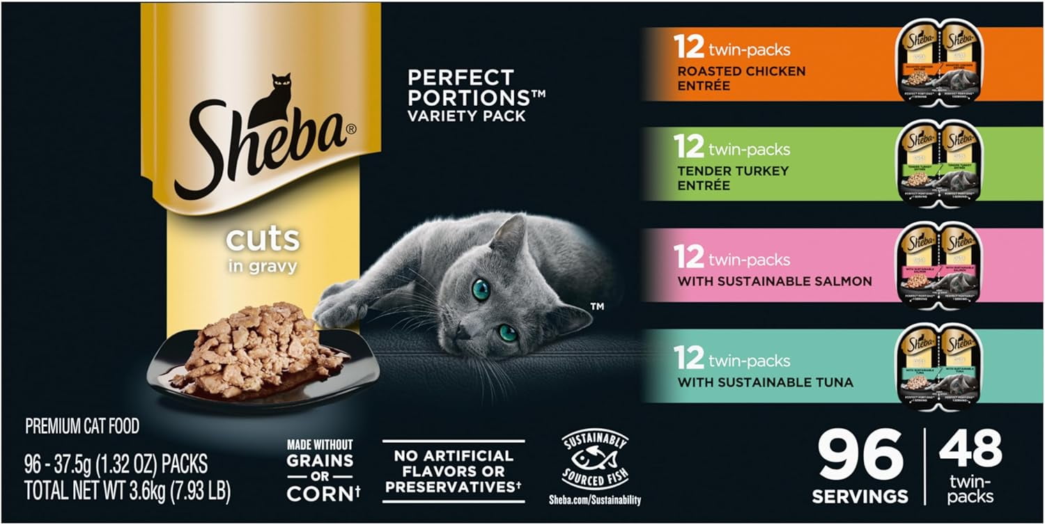 Sheba Perfect Portions Cuts in Gravy Wet Cat Food Variety Pack, Roasted ...