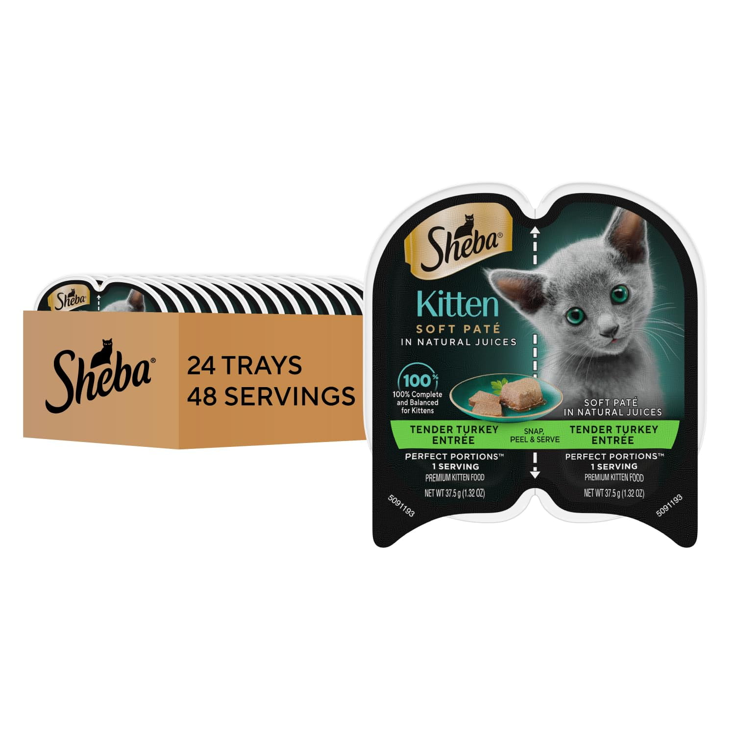 Sheba Perfect Portions Kitten Wet Cat Food Pate Turkey Entree, 2.6 oz ...