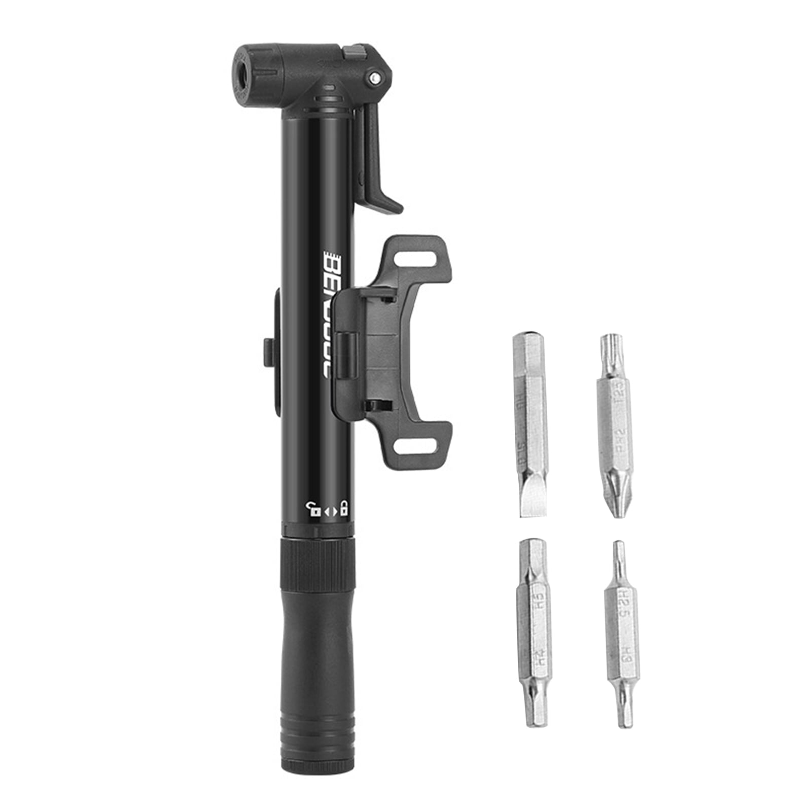 Shebeky Mini Bike Pump with 4 Bits Aluminum Alloy Detachable Ratchet ...