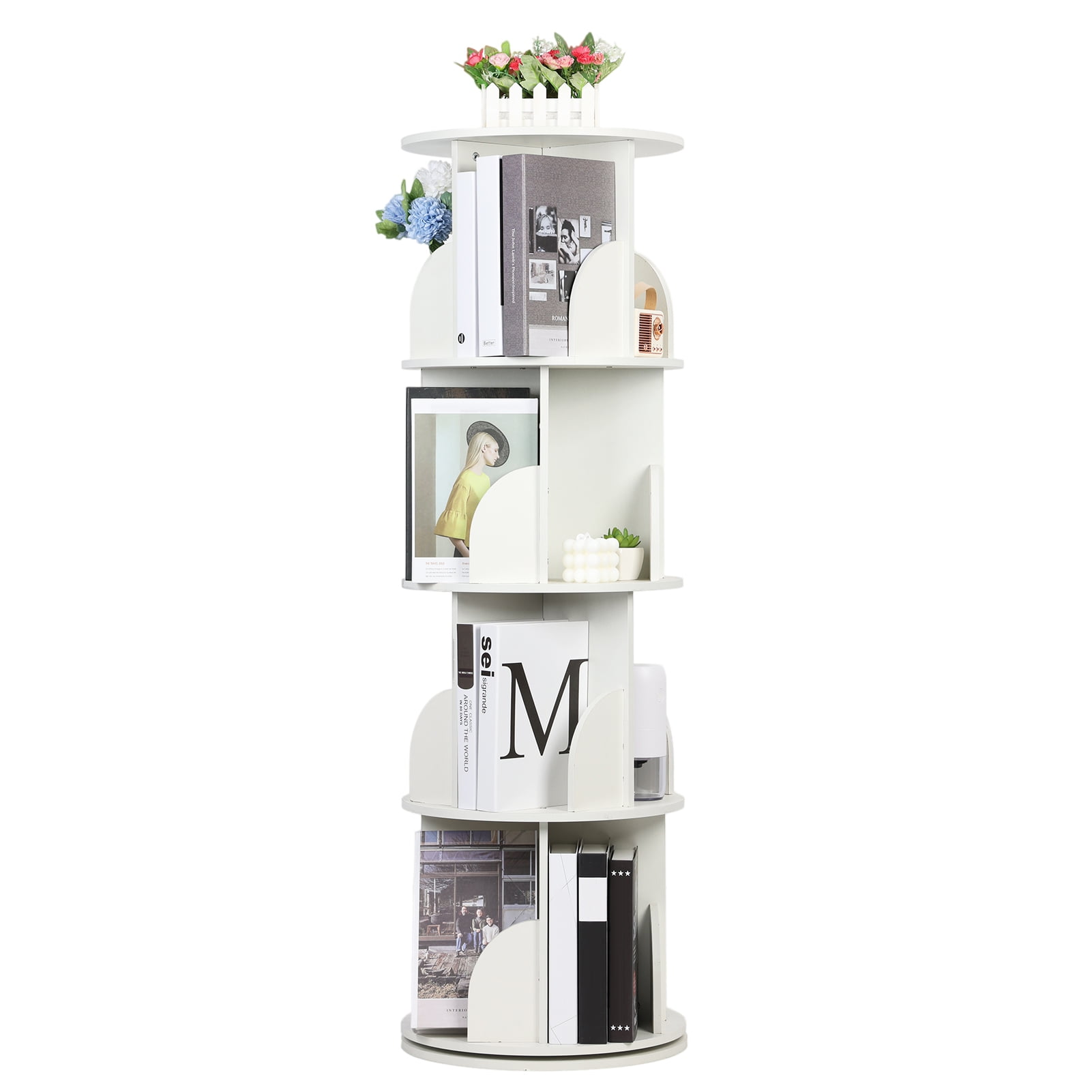 Shebeky Spinning Bookshelf, 360 Rotation Display 4 Tier Floor Standing ...