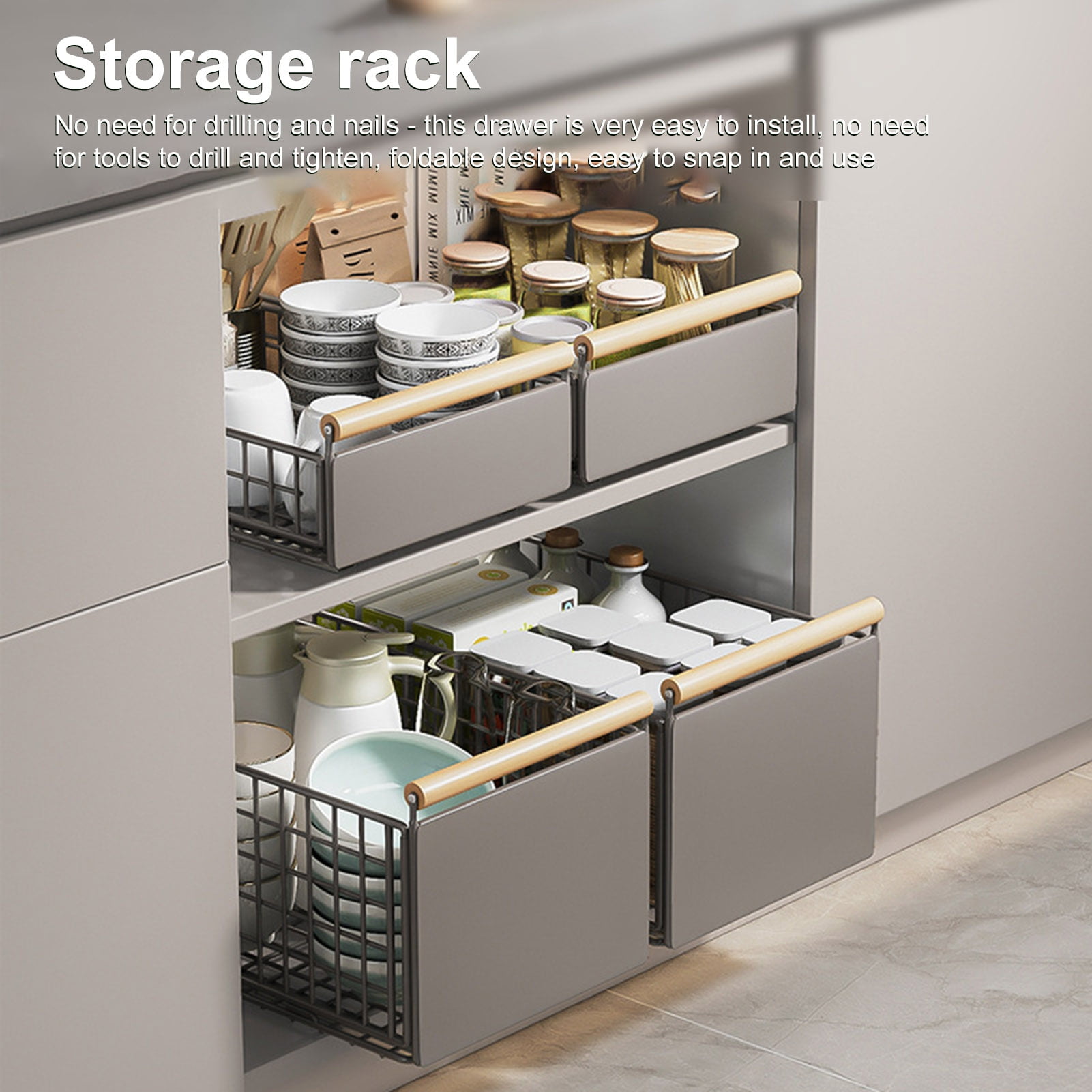Shebeky Storage Drawer Rack Self-adhesive Sliding Rail No Drilling ...