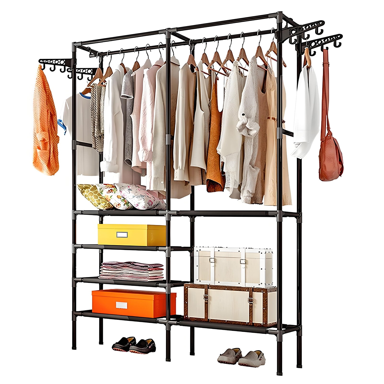 Shebeky Wardrobe Rack with Shelves Freestanding Closet Organizer Metal ...