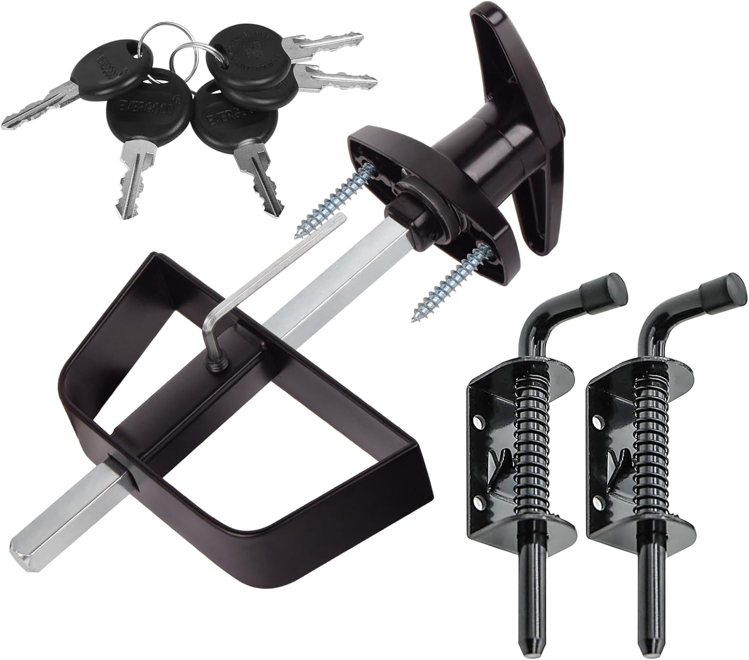 Shed Door Latch T-Handle Lock Kit with 5 Keys + 2 Packs 5 Inch Spring ...