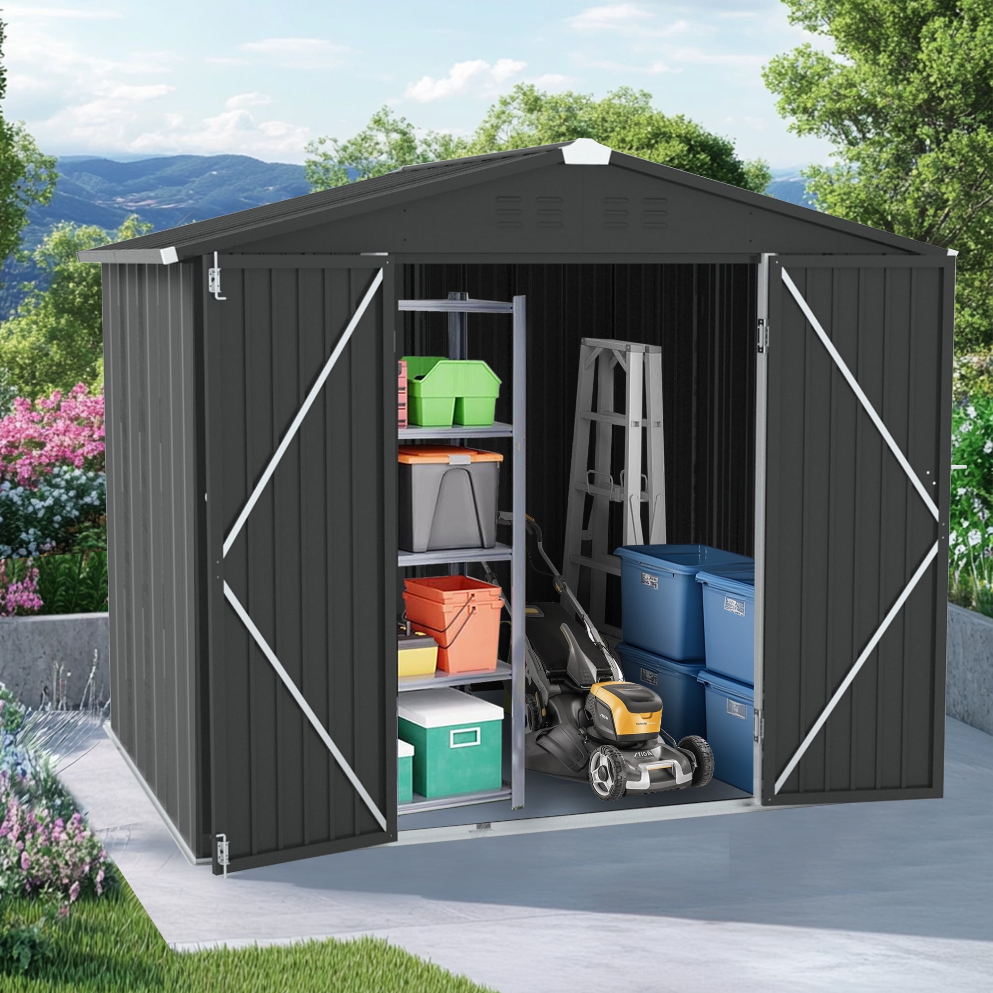 Seizeen 8x6ft Metal Storage Shed, All-Weather Outdoor Utility Shed with ...