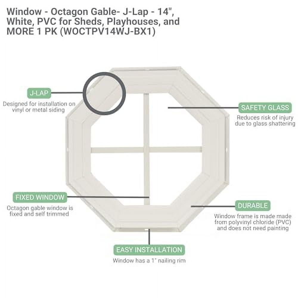 Shed Window 14" Octagon Gable J-Lap White PVC for Sheds, Playhouses, and Chicken Coops 1 PK ...