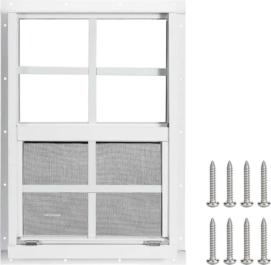 Shed Window 14" W x 21" H, White Flush Mount Window with Tempered Glass ...