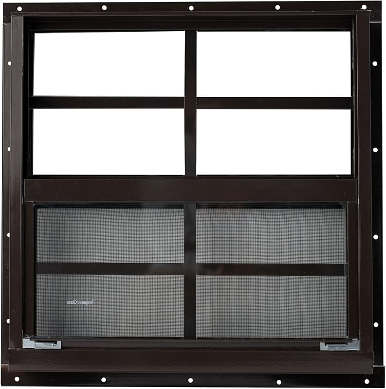 Shed Window 16x16 Brown - Vertical Slider with Tempered Glass & Bug ...