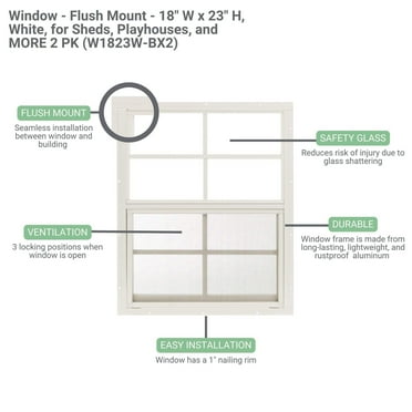Shed Windows 12x18 White Flush, Safety Tempered Glass with Mesh Screen ...