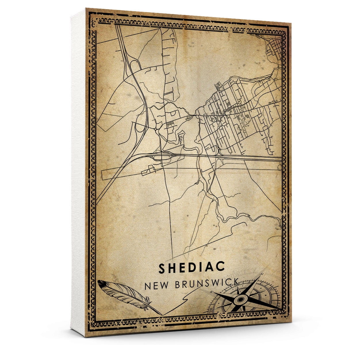 Shediac Vintage Map Prints Canvas, New Brunswick Map Art Canvas, Canvas ...