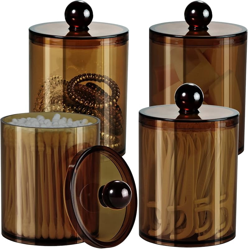 SheeChung 2 Pack Qtip Dispenser Apothecary Jars Bathroom with Labels ...