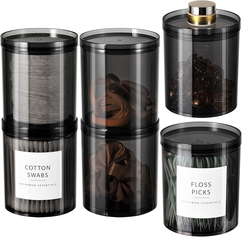 SheeChung 2 Pack Qtip Dispenser Apothecary Jars Bathroom with Labels ...