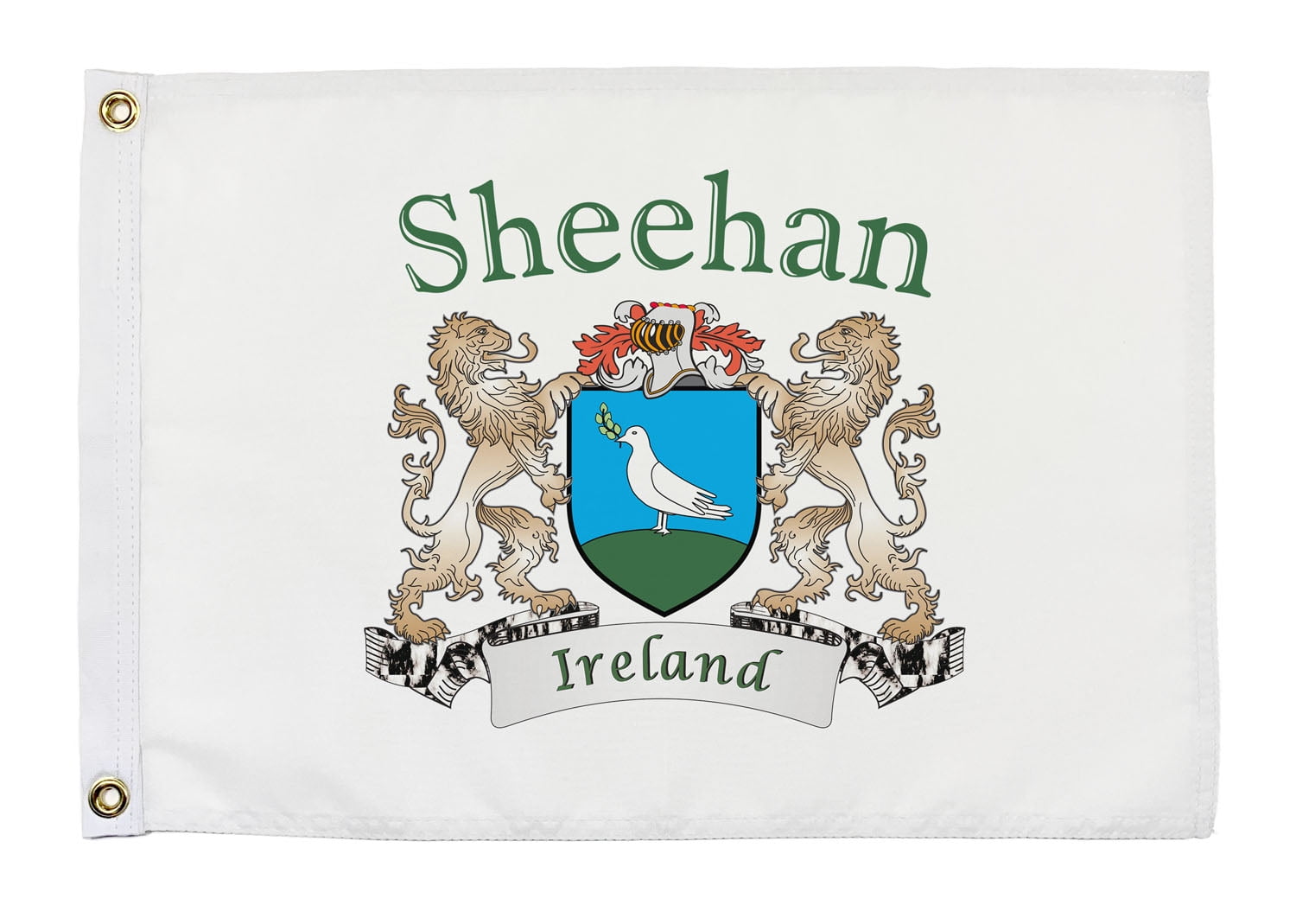 Sheehan Irish Coat of Arms Small White Flag - 16"x10.5" inches ...