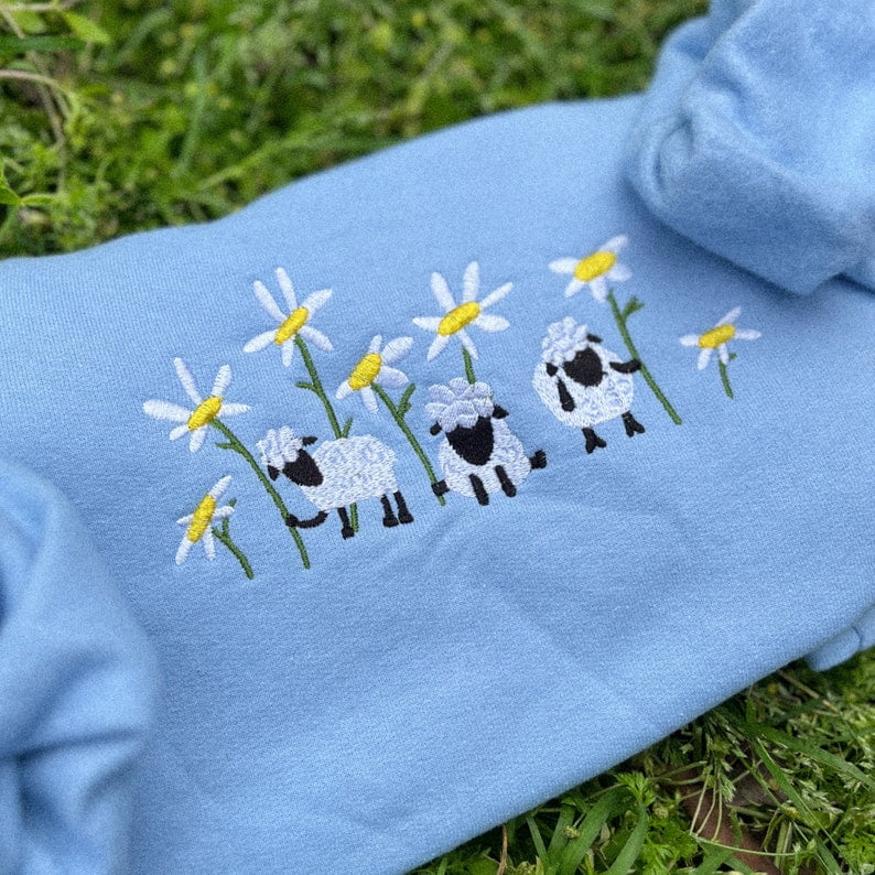 Sheep And Daisy Embroidered Sweatshirt - Walmart.com