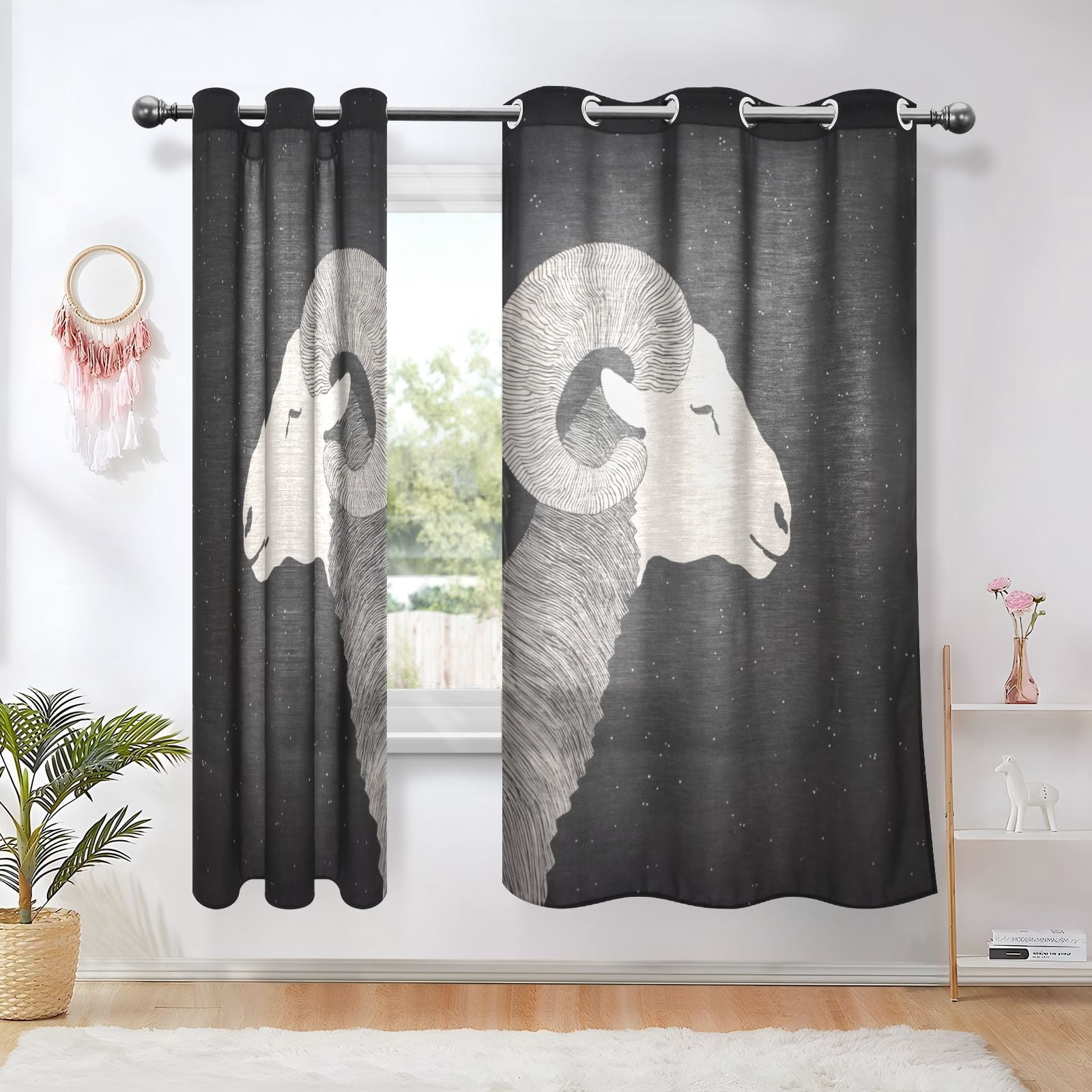 Sheep Black Blackout Curtains Thermal Insulation 63 inch Grommet for ...