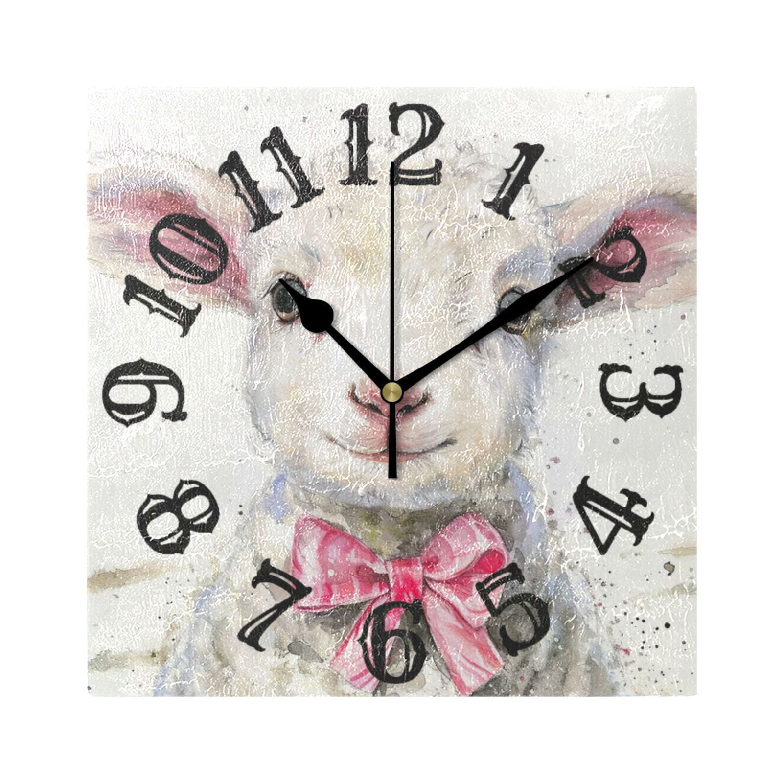 Sheep Bow Wall Clock Square Silent Non Ticking Battery Operated Clock ...
