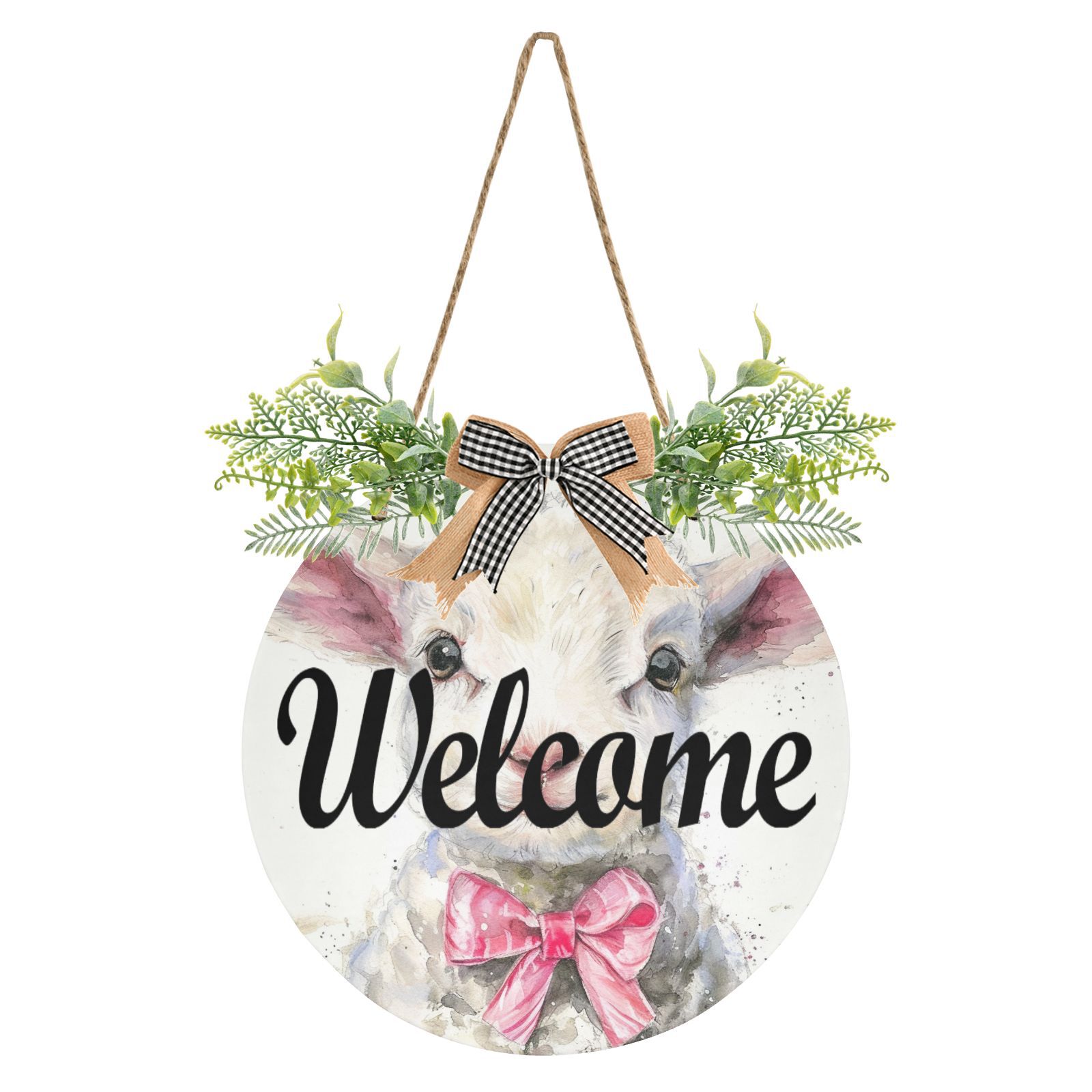 Sheep Bow Welcome Sign for Front Door Wreath Door Sign for Farmhouse ...