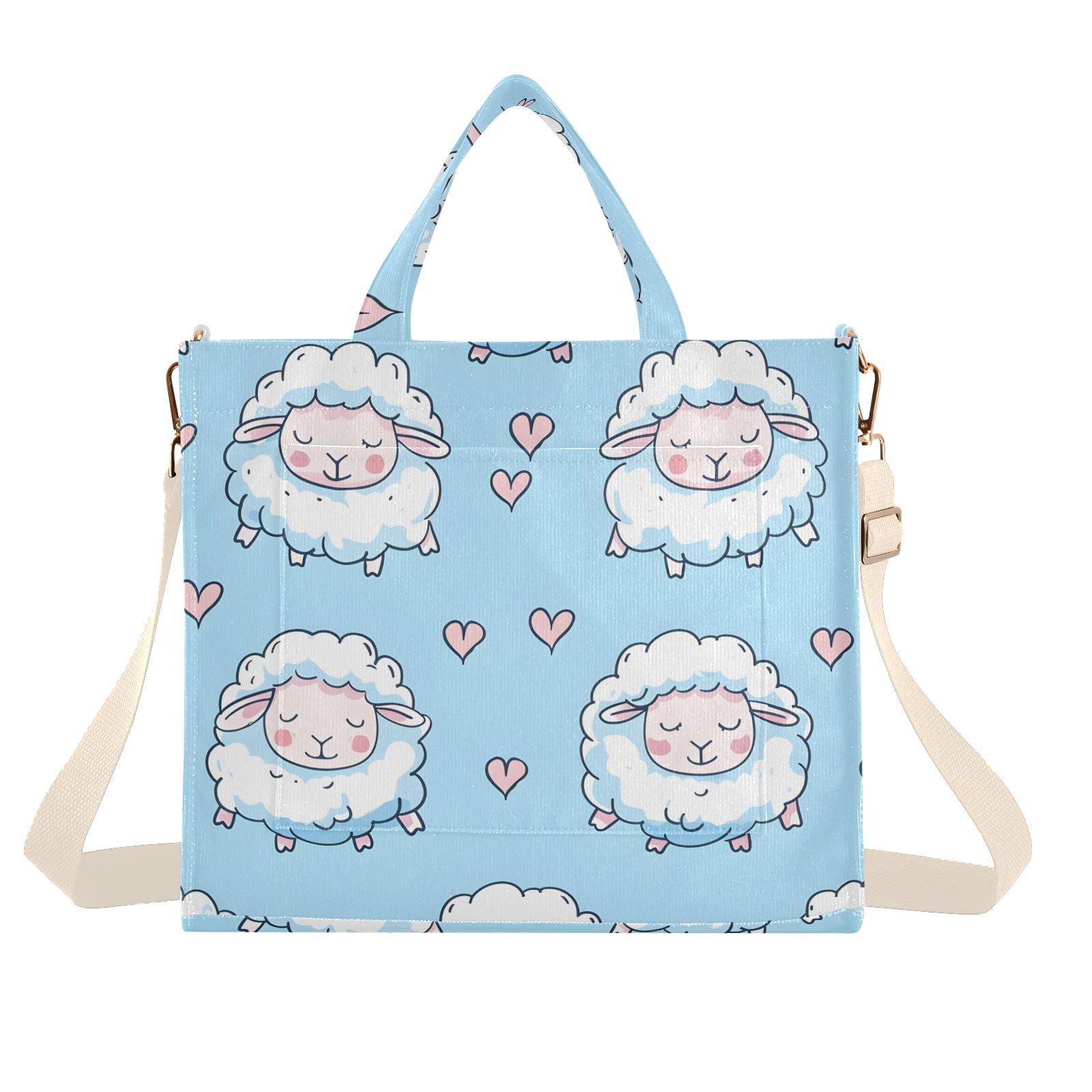 Sheep Cartoon Blue Corduroy Tote Bag Handbag Large Messenger Bag ...