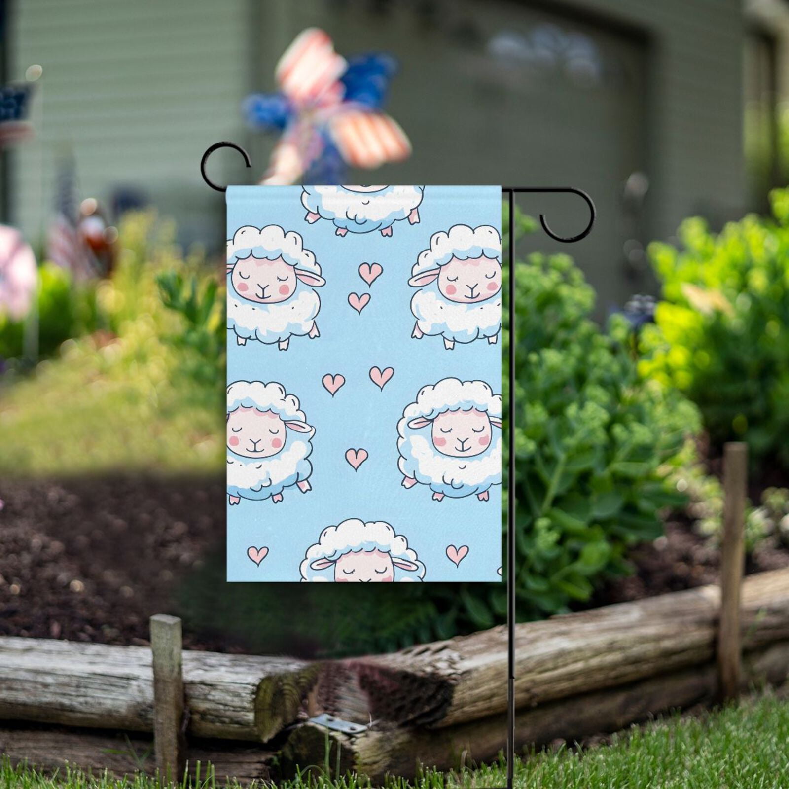 Sheep Cartoon Blue Garden Flag Double Sided Outdoor Banners for ...