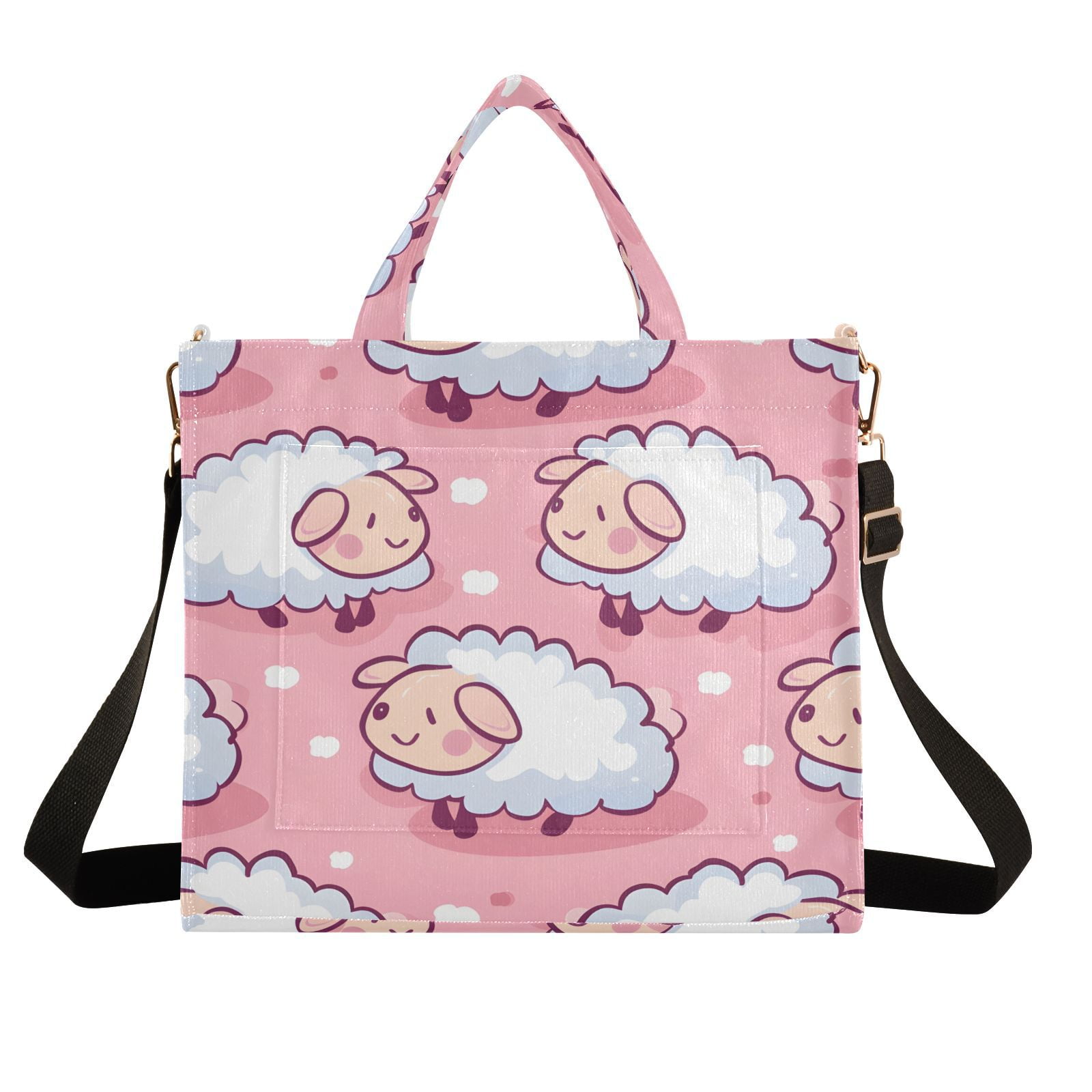 Sheep Cartoon Pink Corduroy Tote Bag Handbag Large Messenger Bag ...