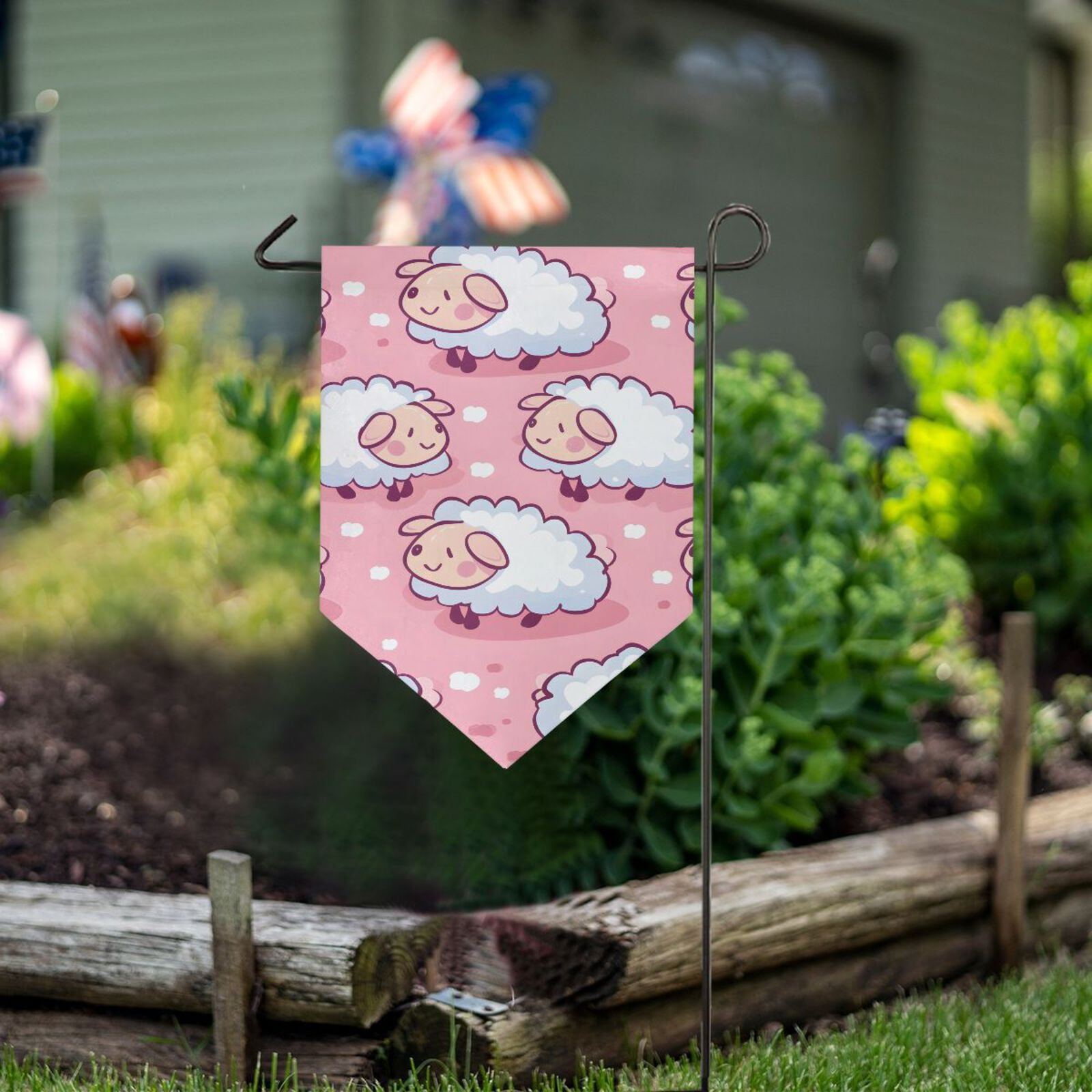 Sheep Cartoon Pink Garden Flag 18" x 12.5" Double Sided Yard Lawn ...