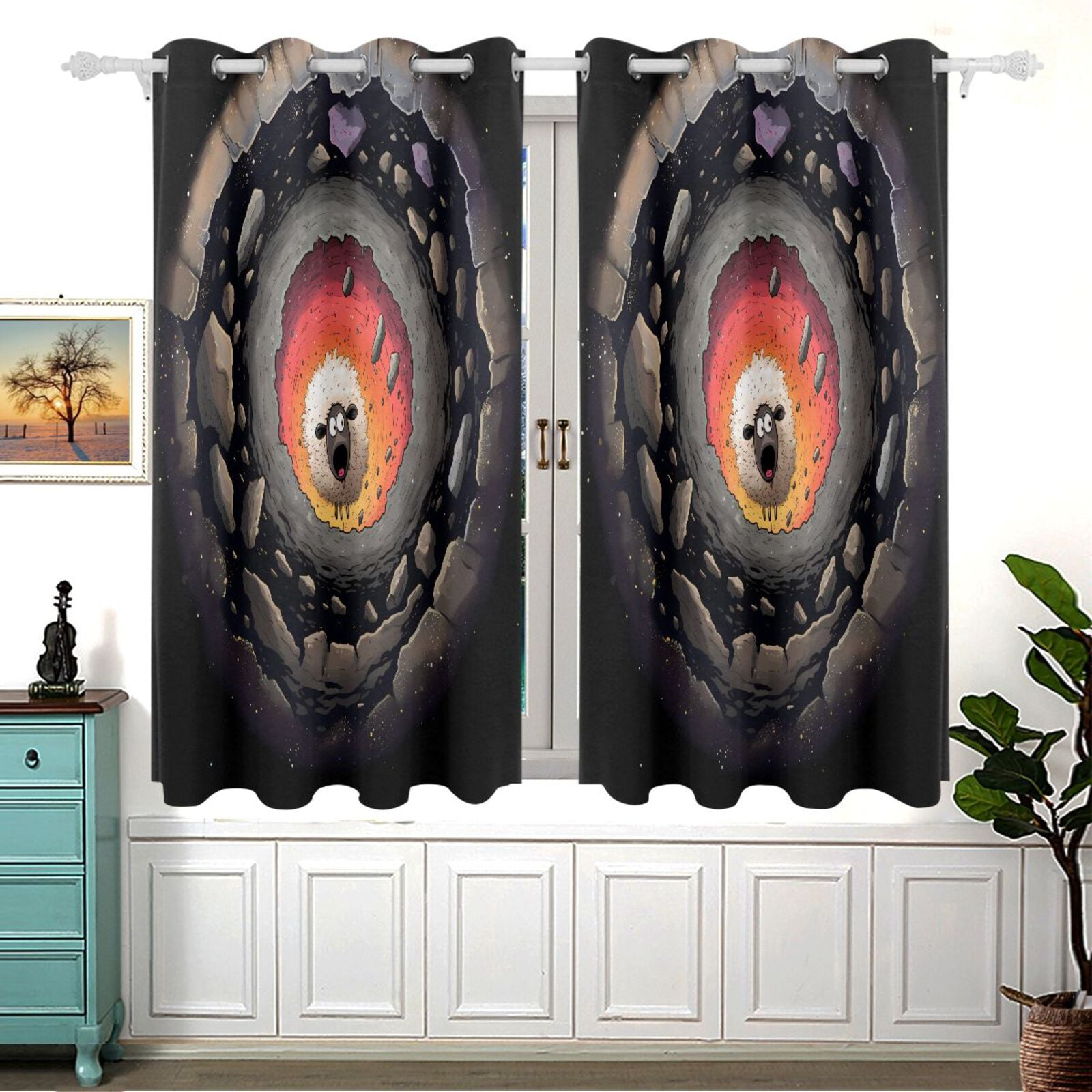 Sheep Cave Stones Black Out Curtains Aesthetic for Bedroom Living Room ...