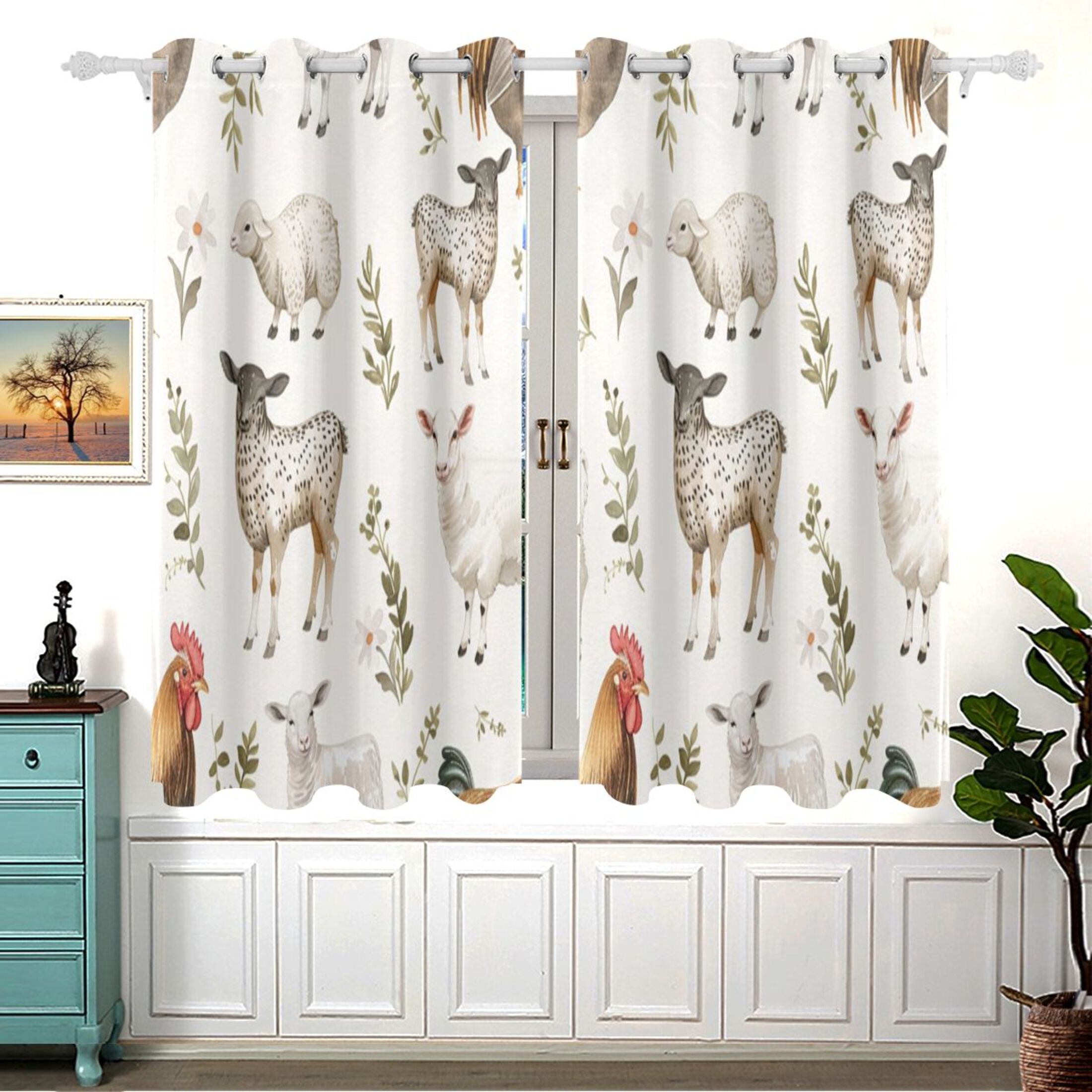 Sheep Chicken Leaf Blackout Curtains 2 Panels Set Grommet Drapes for ...