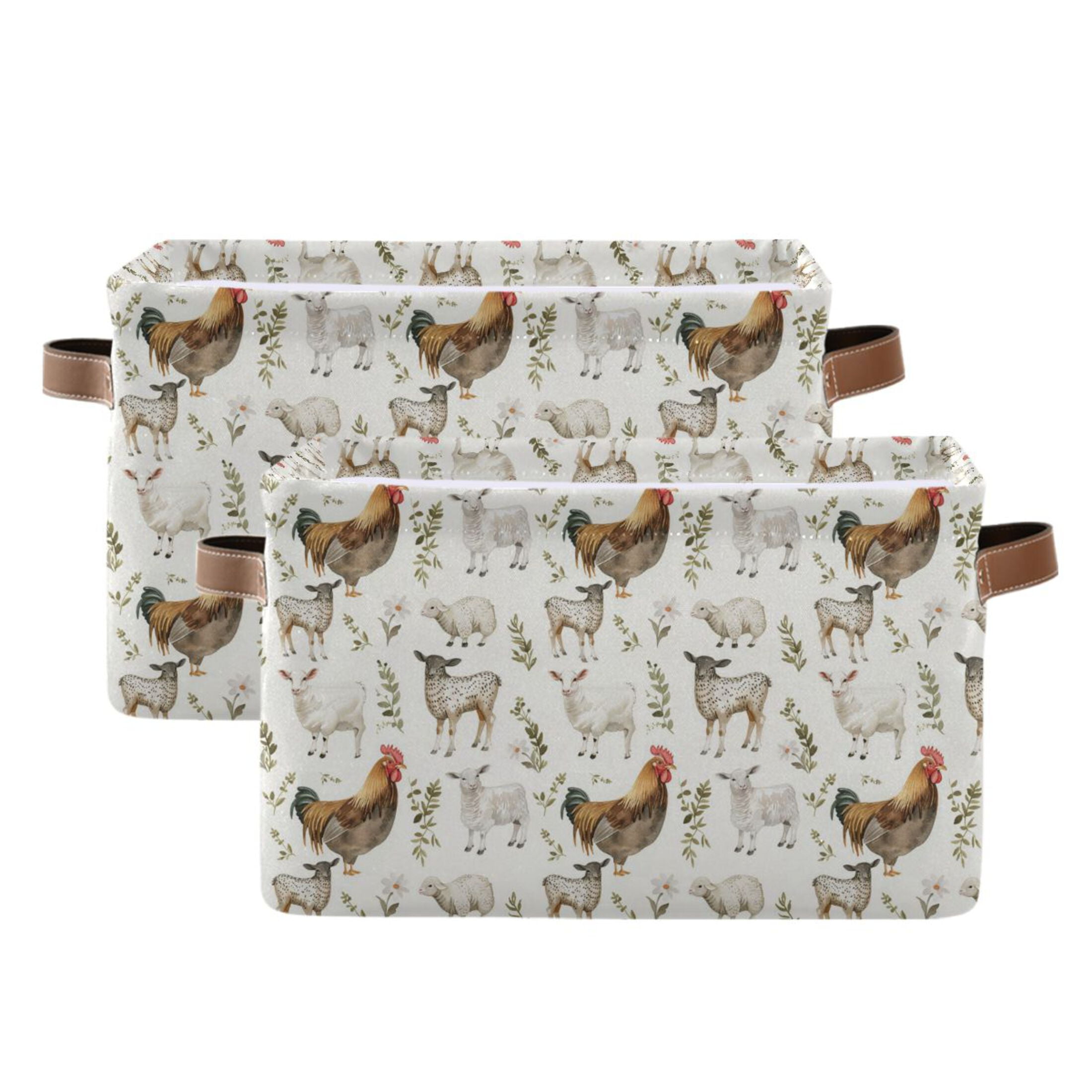 Sheep Chicken Leaf Storage Bins with Handle Fabric Organizer Basket ...