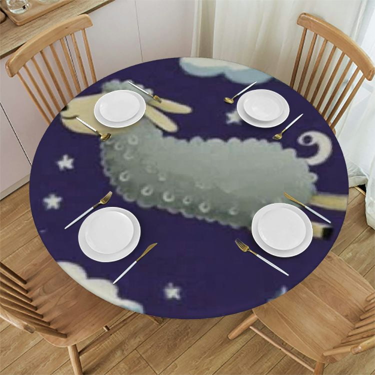 Sheep Cloud Round Fitted Table Cloth with Elastic Edge Waterproof Vinyl ...