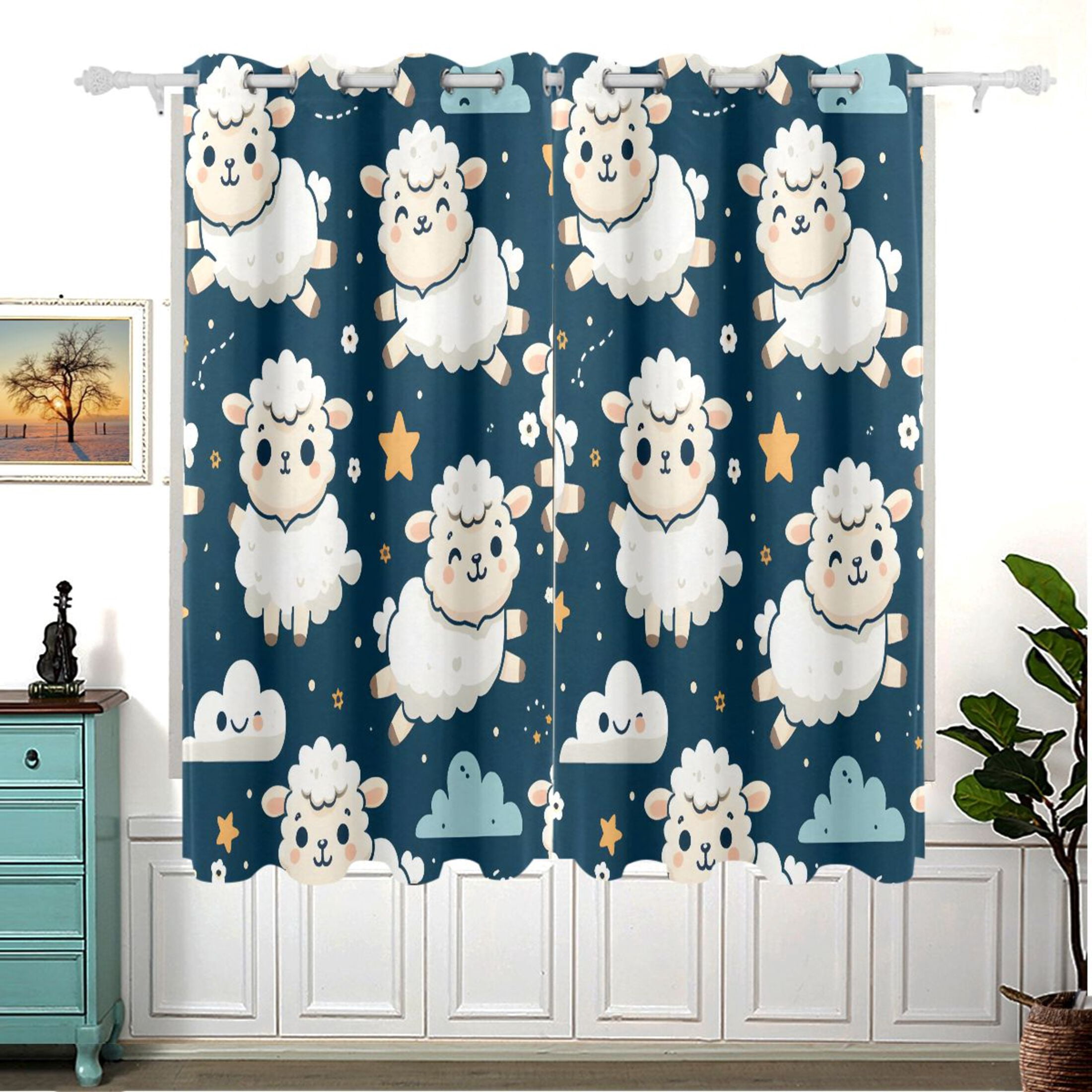 Sheep Cloud Star Blackout Curtains for Bedroom 63x55 in 2 Panels Drapes ...