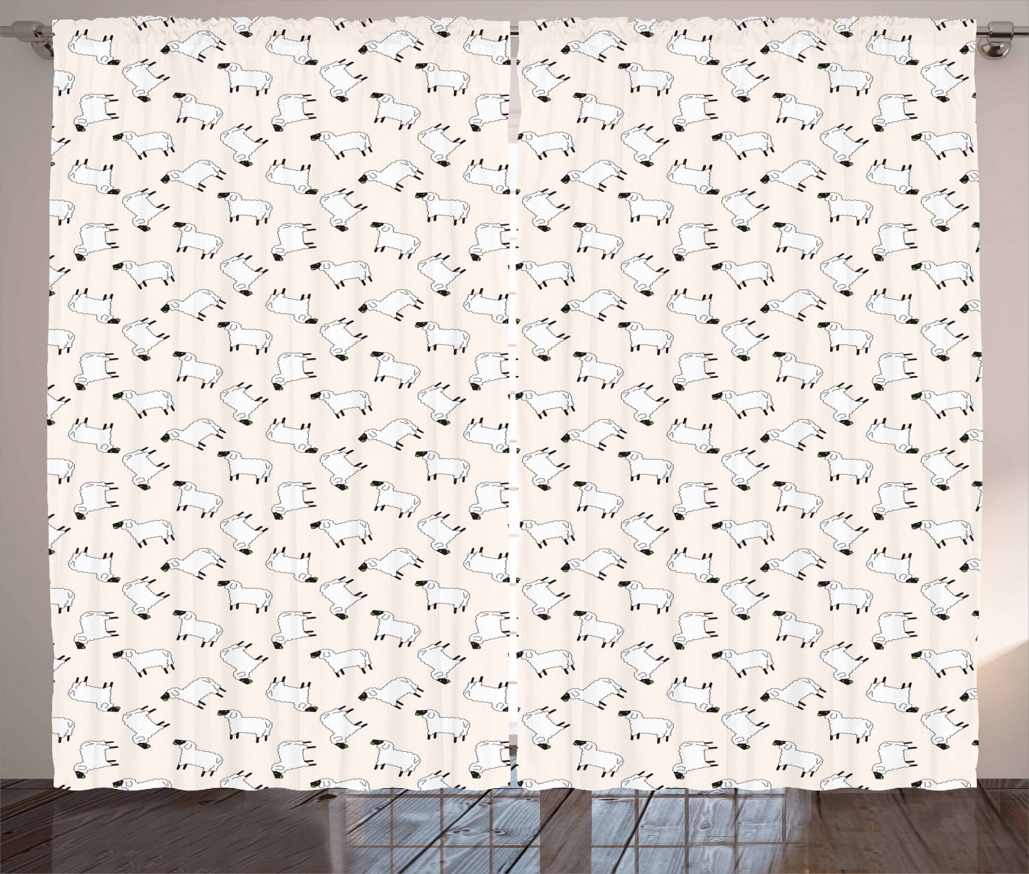 Ambesonne Sheep Curtains 2 Panel Set, Cartoon Animals Grass, 108" x 90 ...