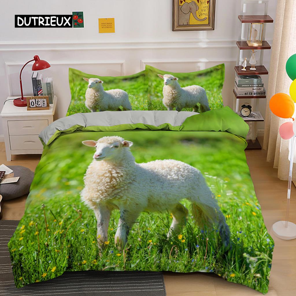 Sheep Duvet Cover King Size Lovely Farm Animals Bedding Set for Kids ...
